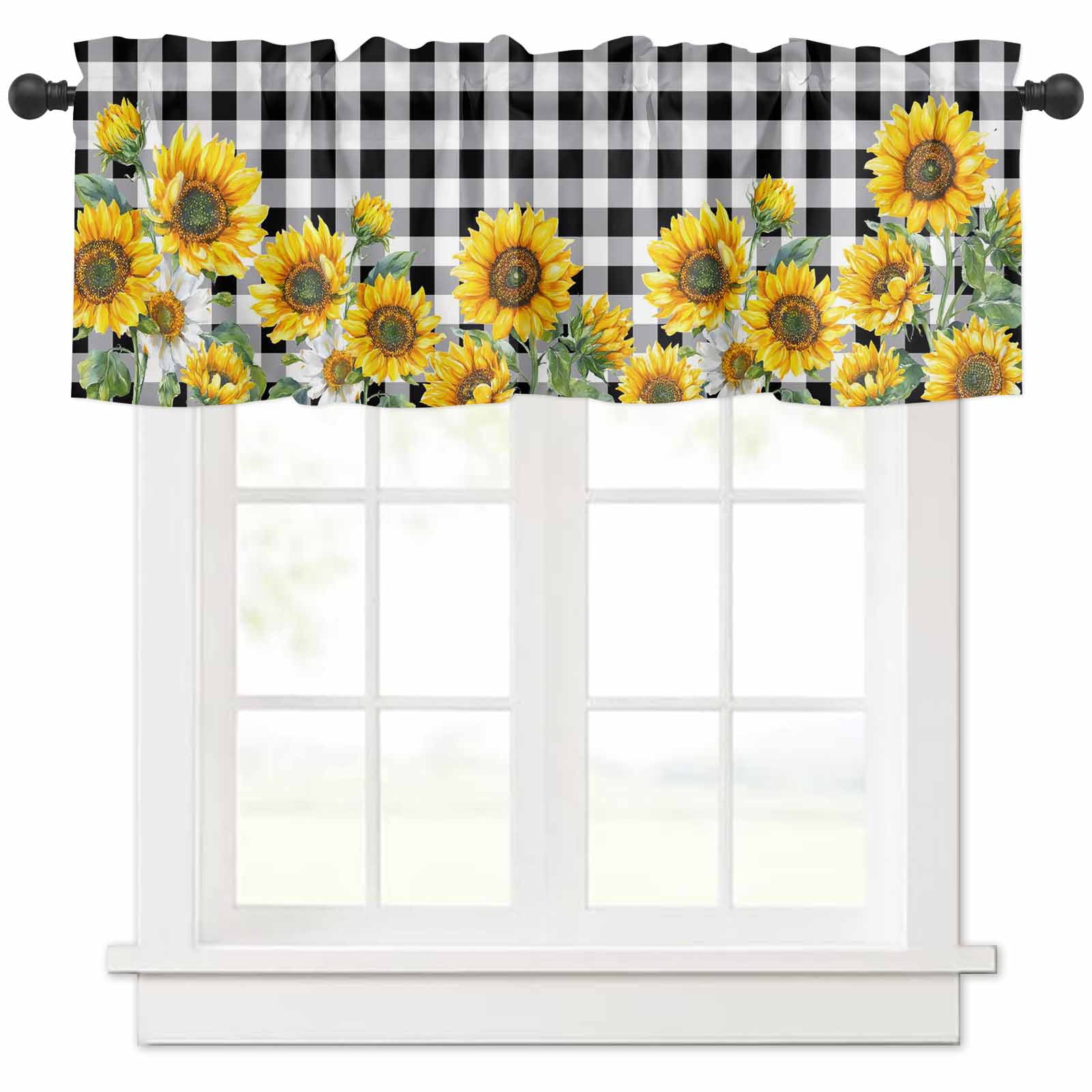 Sunflower Valances for Windows Farmhouse Kitchen Curtains Valances Rod ...