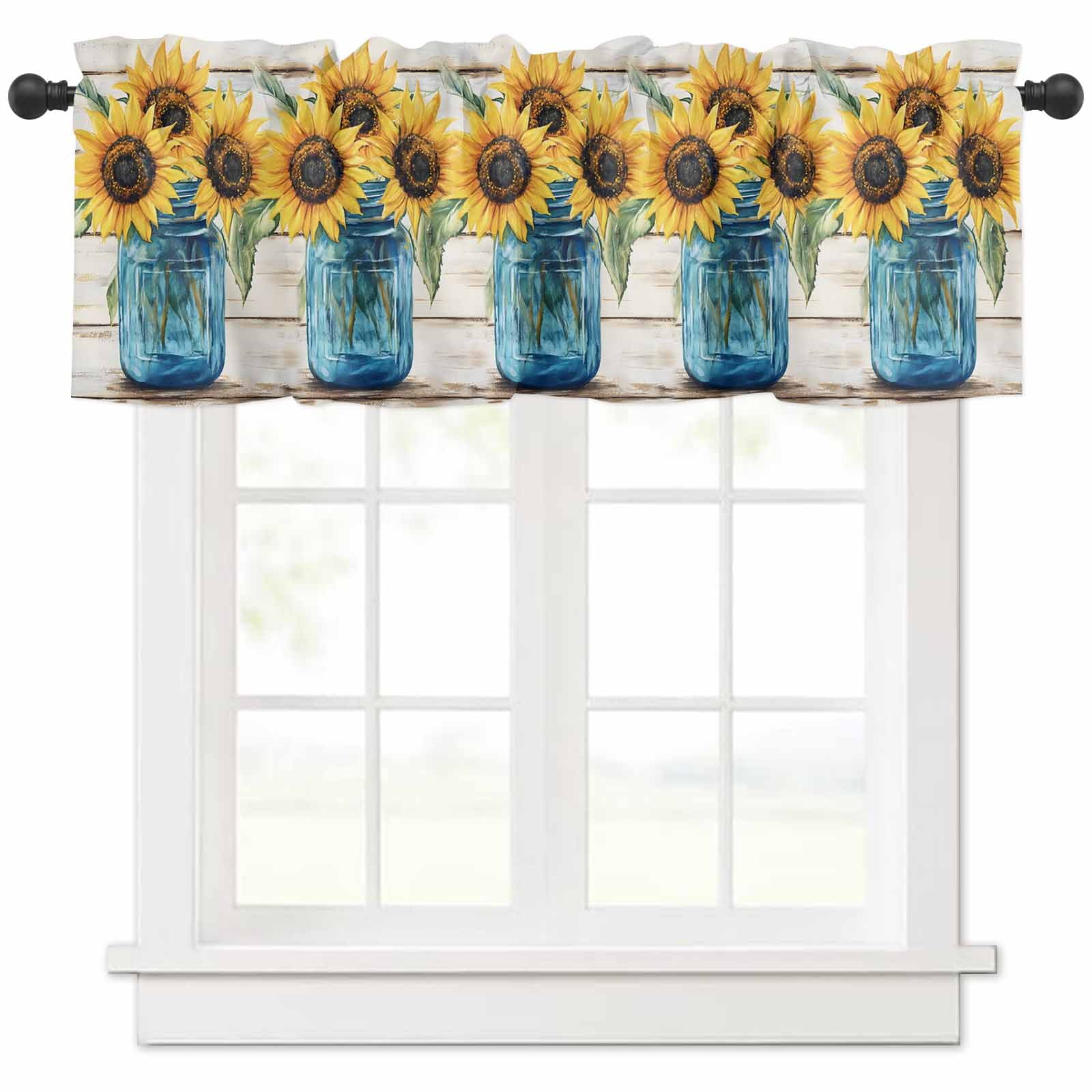 Sunflower Valances for Windows Farmhouse Kitchen Curtains Valances Rod ...