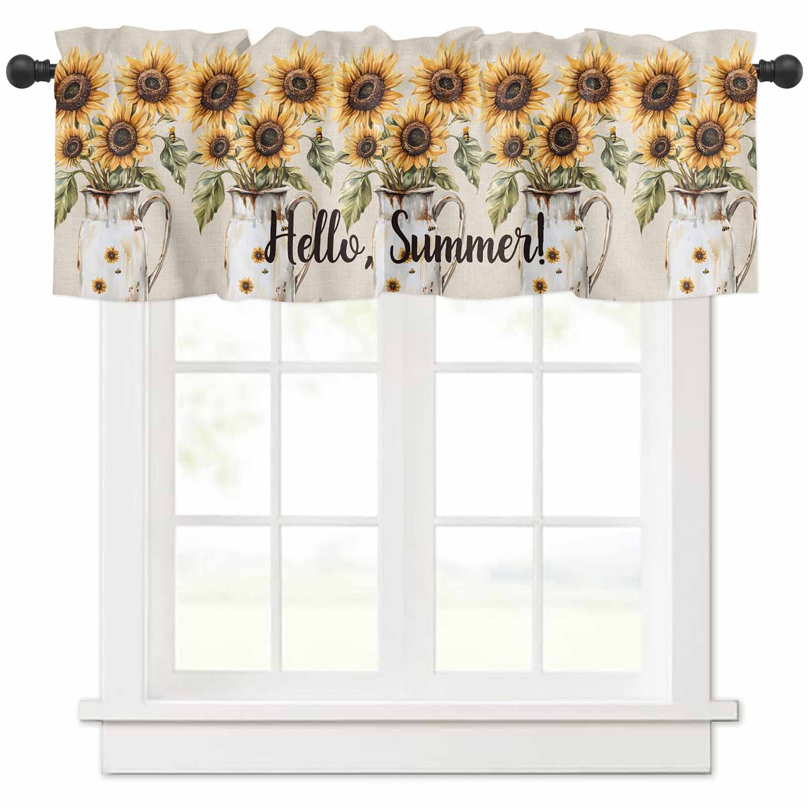 Sunflower Valances for Windows Farmhouse Kitchen Curtains Valances Rod ...