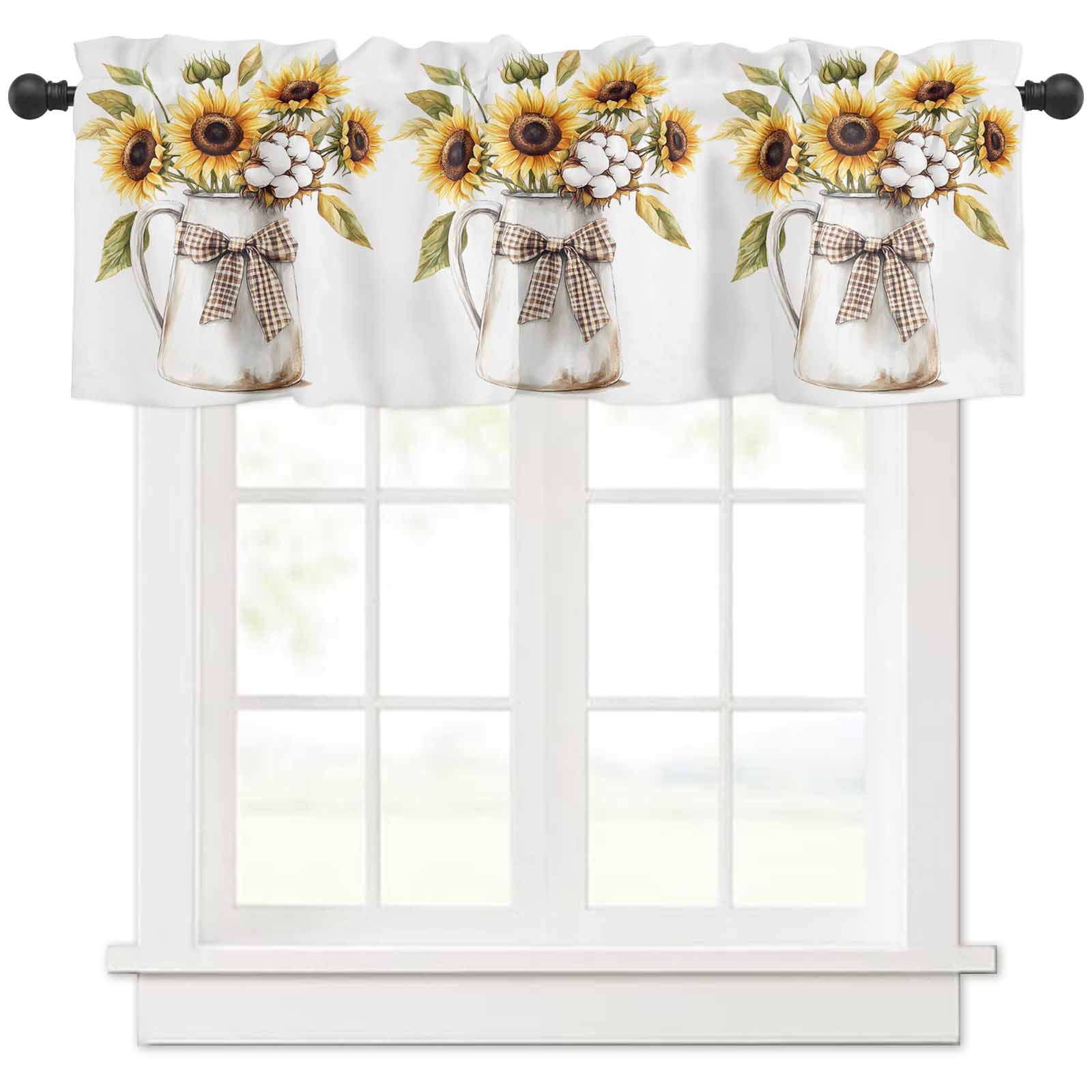 Sunflower Valances for Windows Farmhouse Kitchen Curtains Valances Rod ...