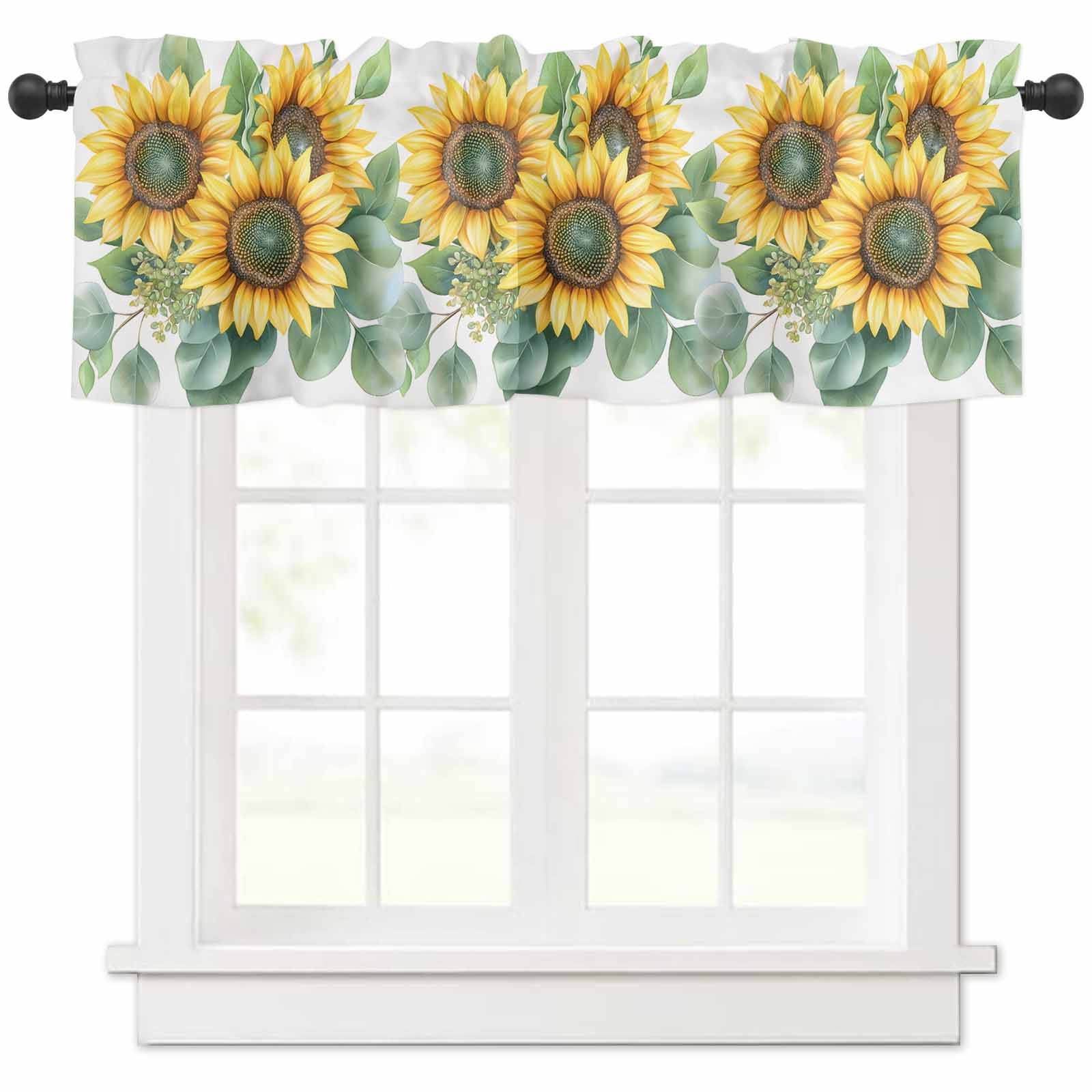 Sunflower Valances for Windows Farmhouse Kitchen Curtains Valances Rod ...