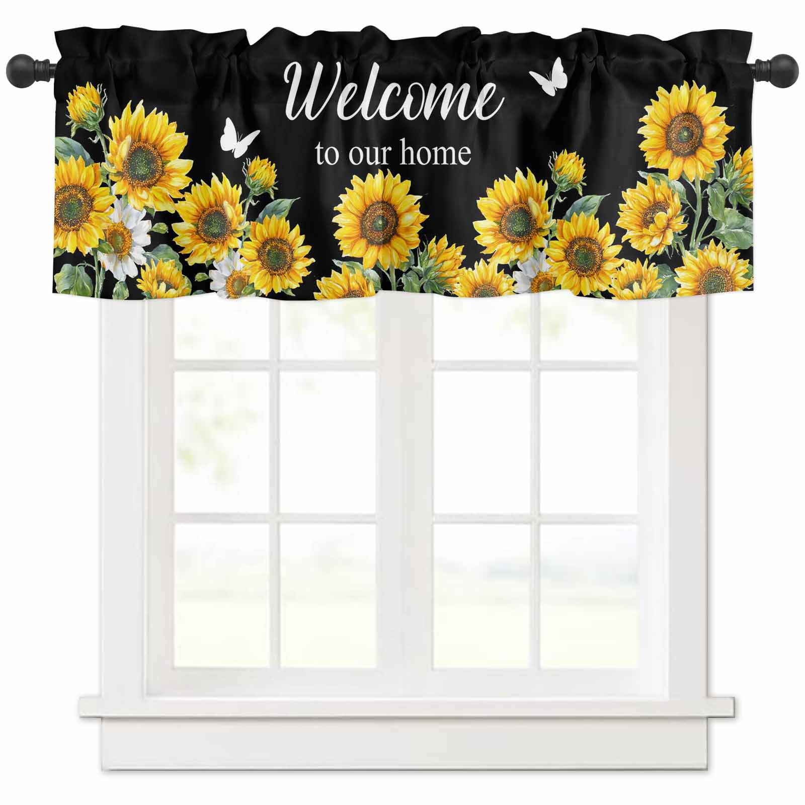 Sunflower Valances for Windows Farmhouse Kitchen Curtains Valances Rod ...