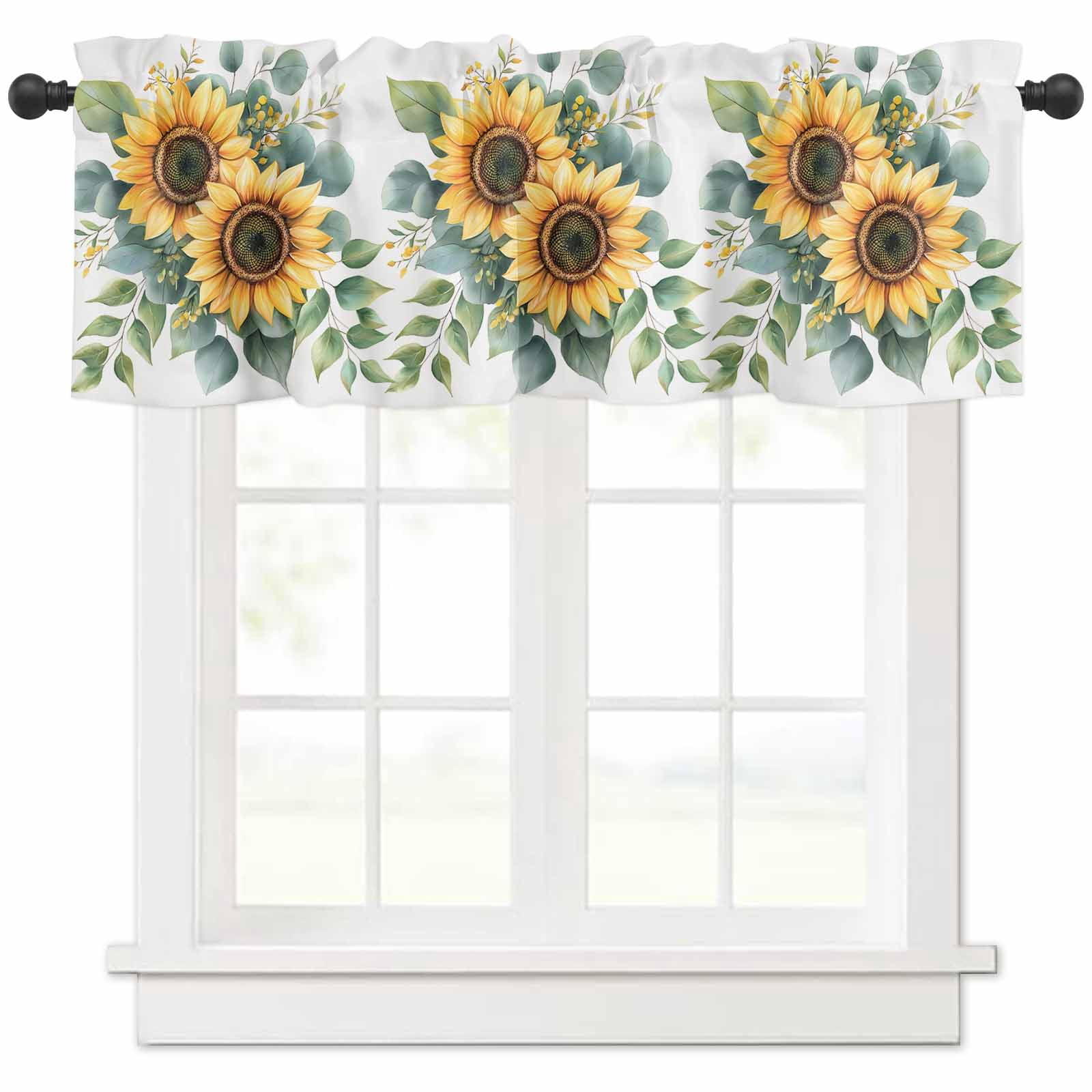 Sunflower Valances for Windows Farmhouse Kitchen Curtains Valances Rod ...