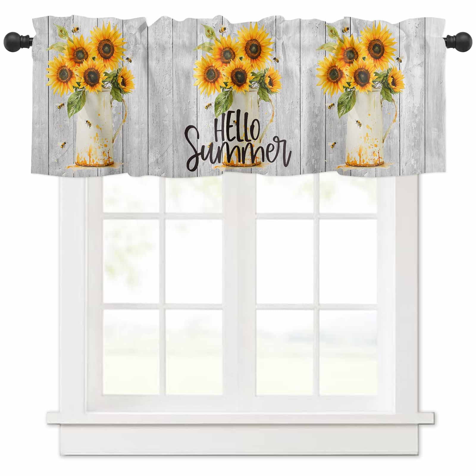 Sunflower Valances for Windows Farmhouse Kitchen Curtains Valances Rod ...