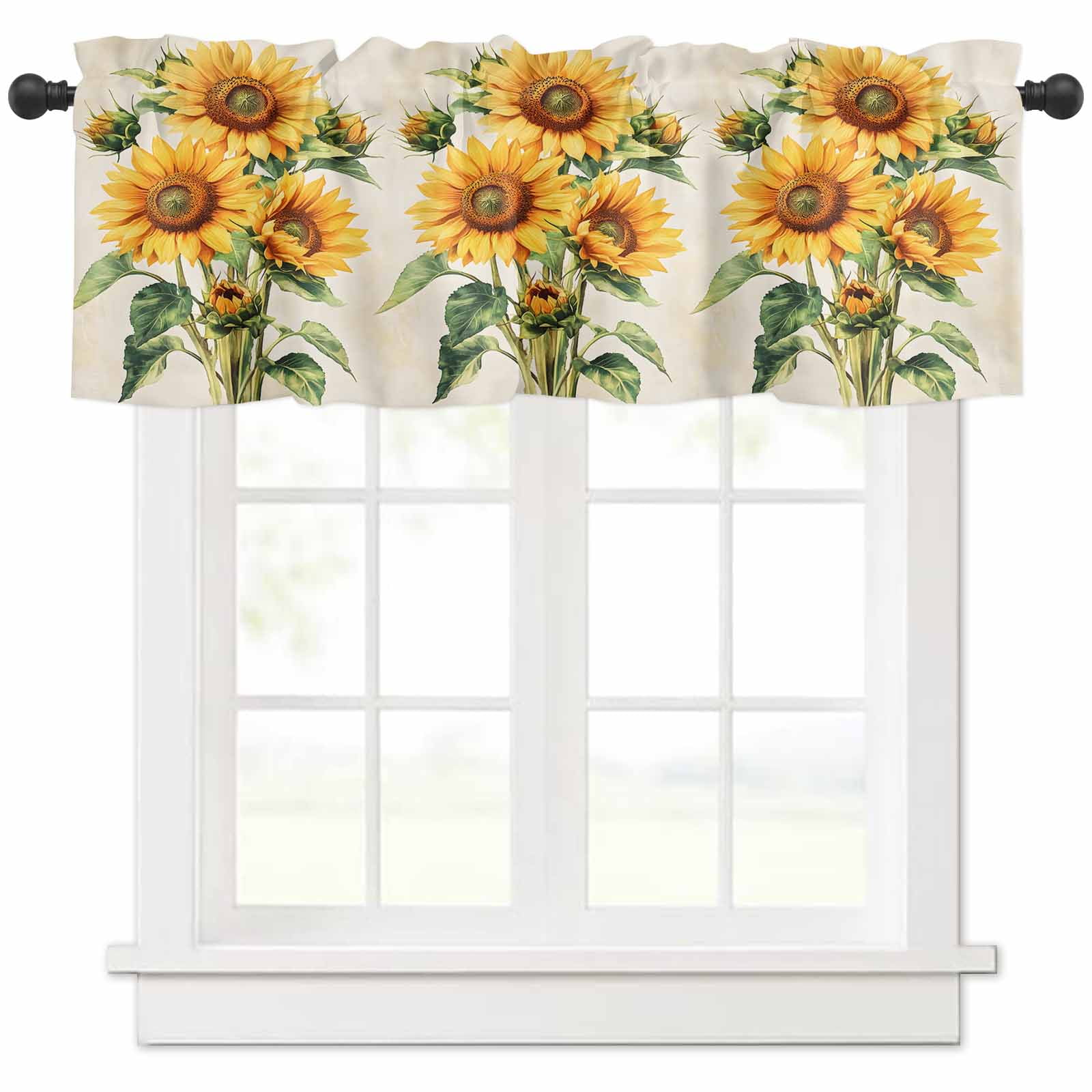 Sunflower Valances for Windows Farmhouse Kitchen Curtains Valances Rod ...