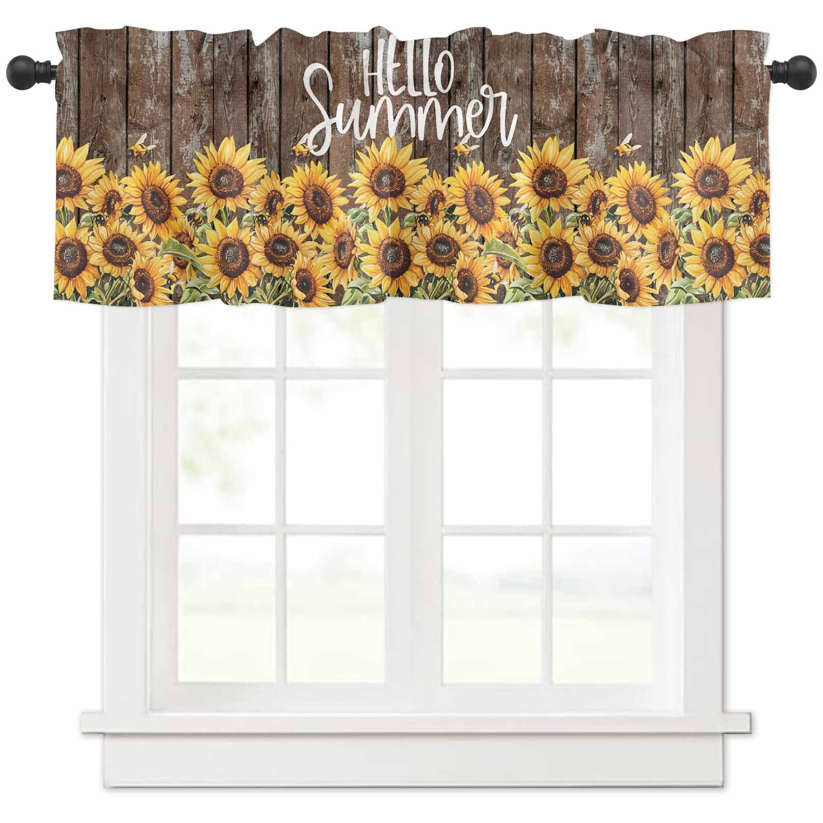 Sunflower Valances for Windows Farmhouse Kitchen Curtains Valances Rod ...