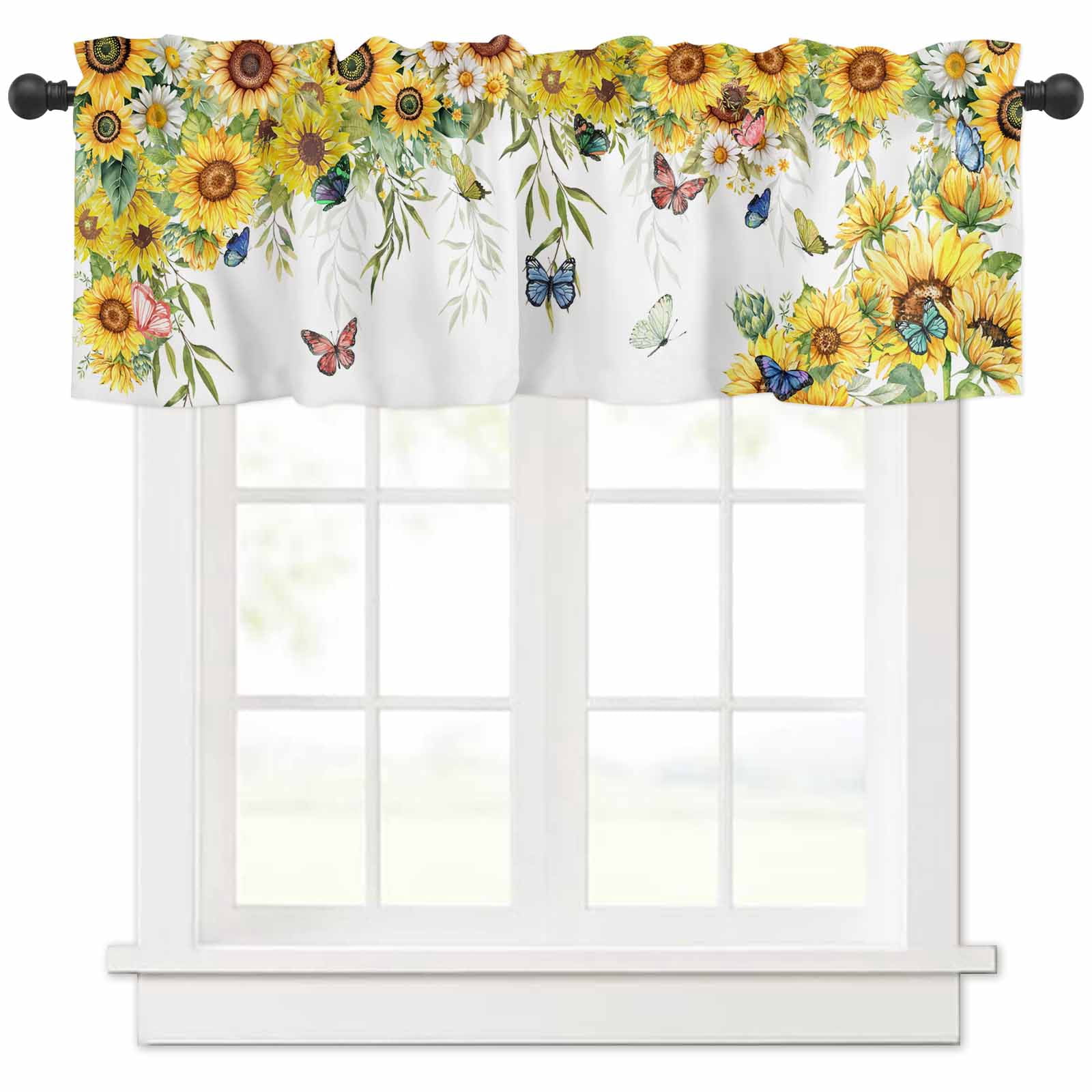 Sunflower Valances for Windows Farmhouse Kitchen Curtains Valances Rod ...