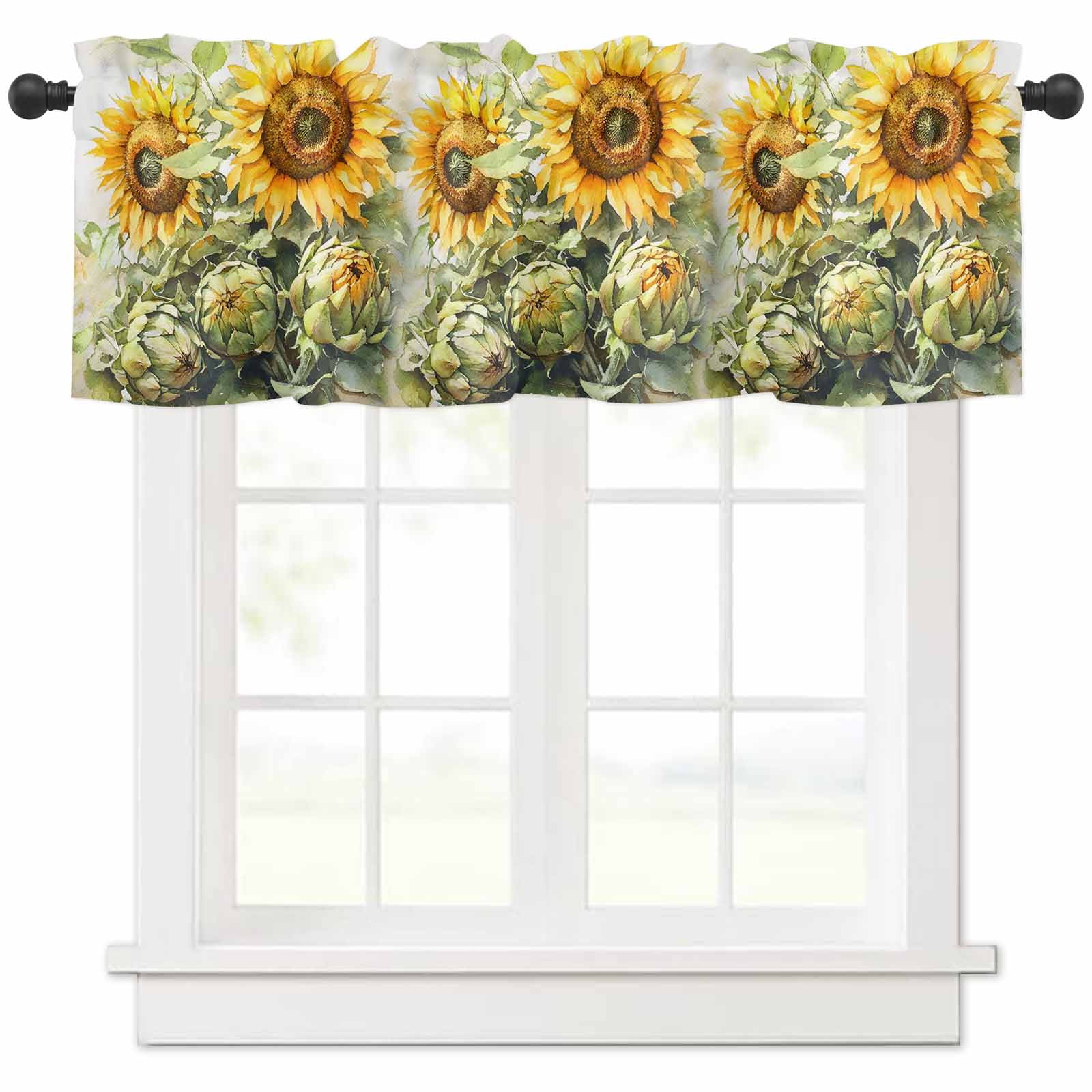 Sunflower Valances for Windows Farmhouse Kitchen Curtains Valances Rod ...