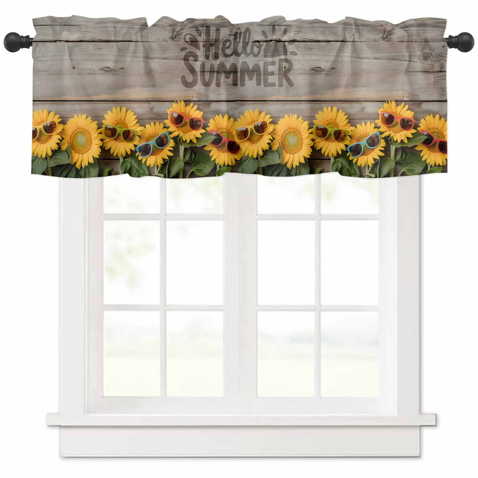 Sunflower Valances for Windows Farmhouse Kitchen Curtains Valances Rod ...