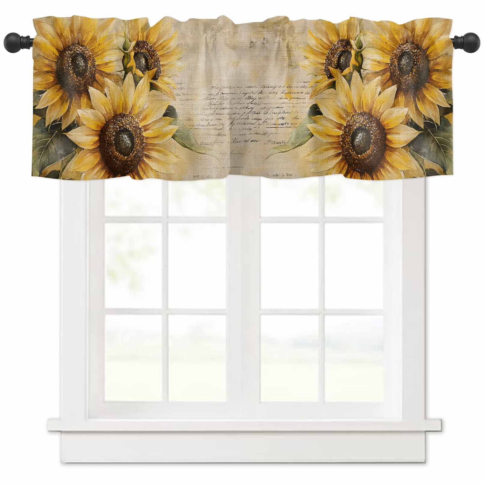 Sunflower Valances for Windows Farmhouse Kitchen Curtains Valances Rod ...