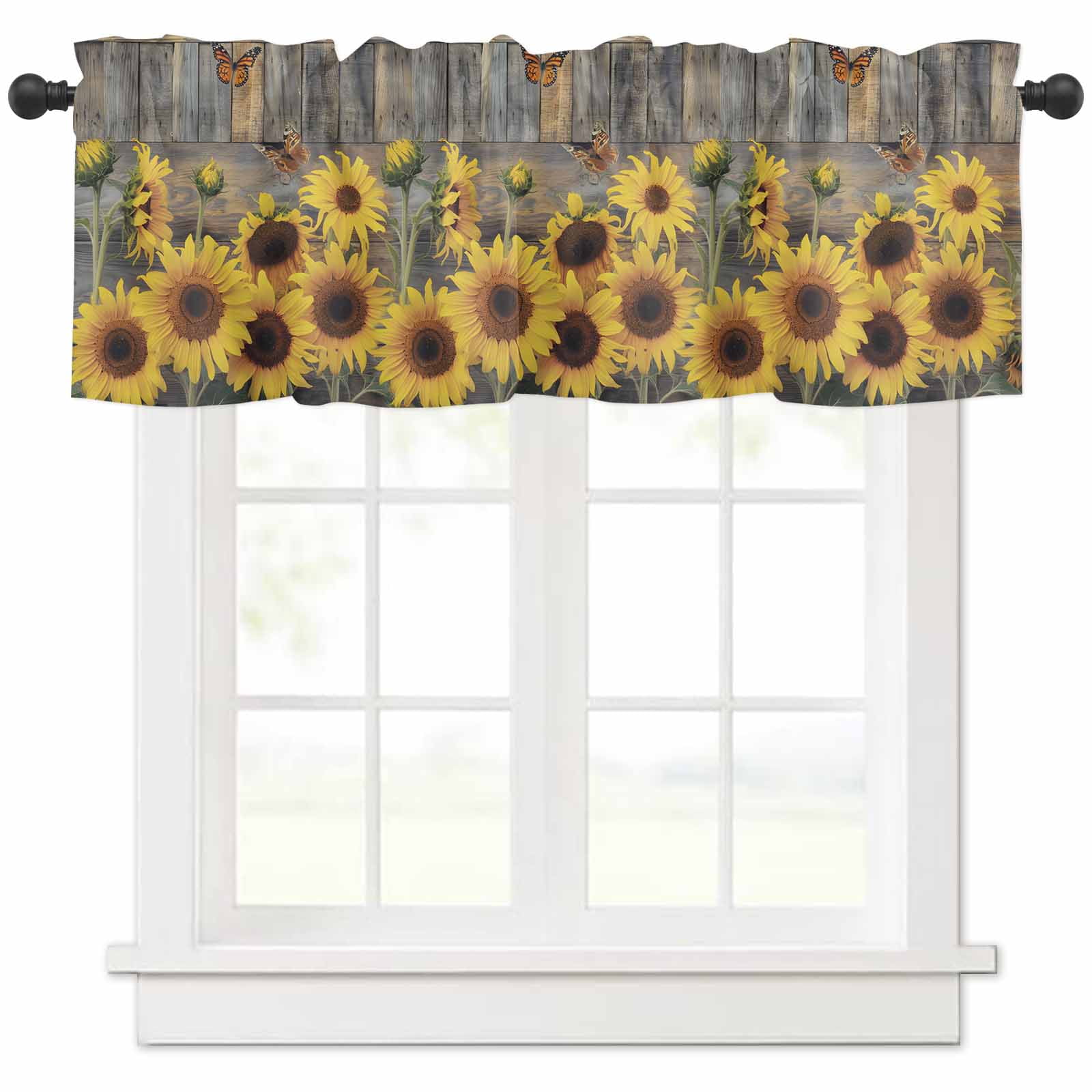 Sunflower Valances for Windows Farmhouse Kitchen Curtains Valances Rod ...