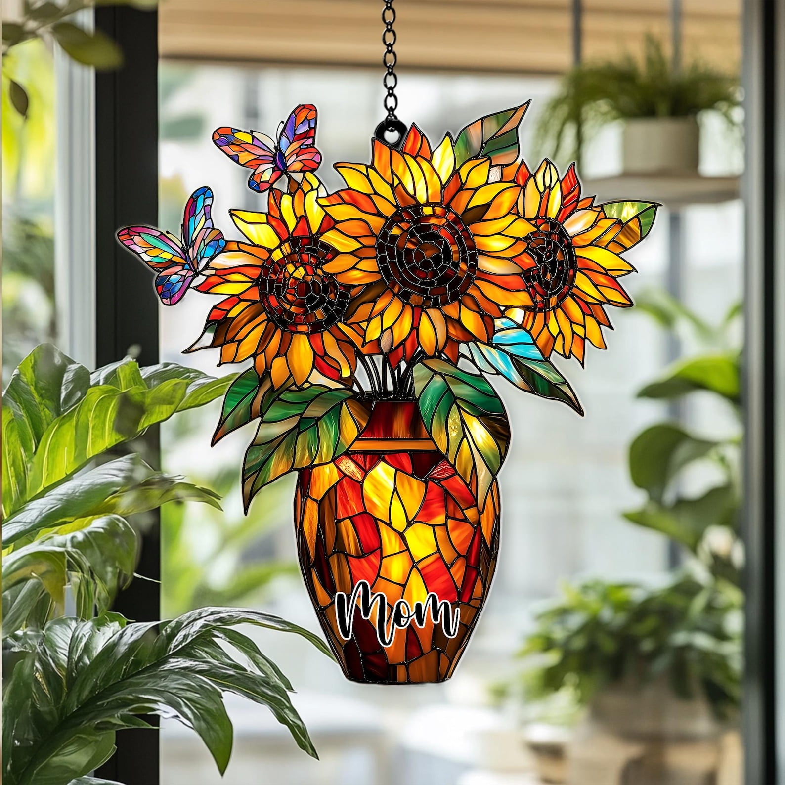 Sunflower Vase Acrylic Suncatcher, Faux Stained Glass Sunflower Window ...