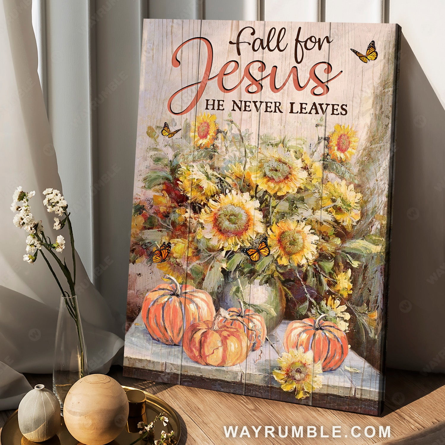 Sunflower Vase, Watercolor Style Style Pumpkin, Monarch Butterfly, Fall ...