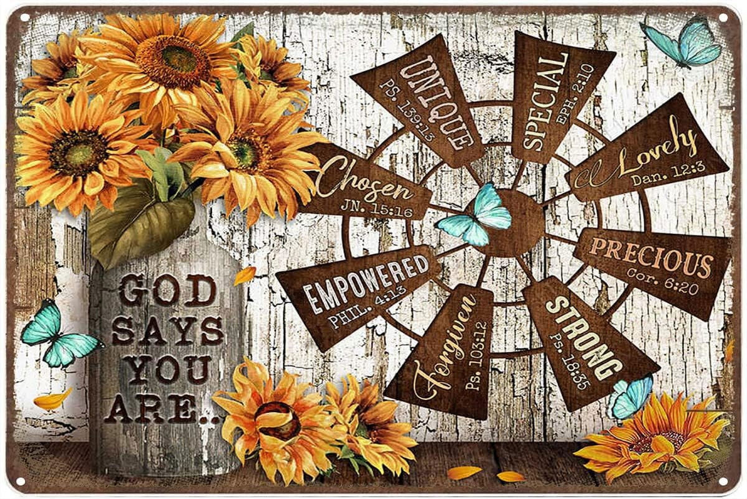 Sunflower Vase and Wooden Windmill with Bible Verses God Says You are ...