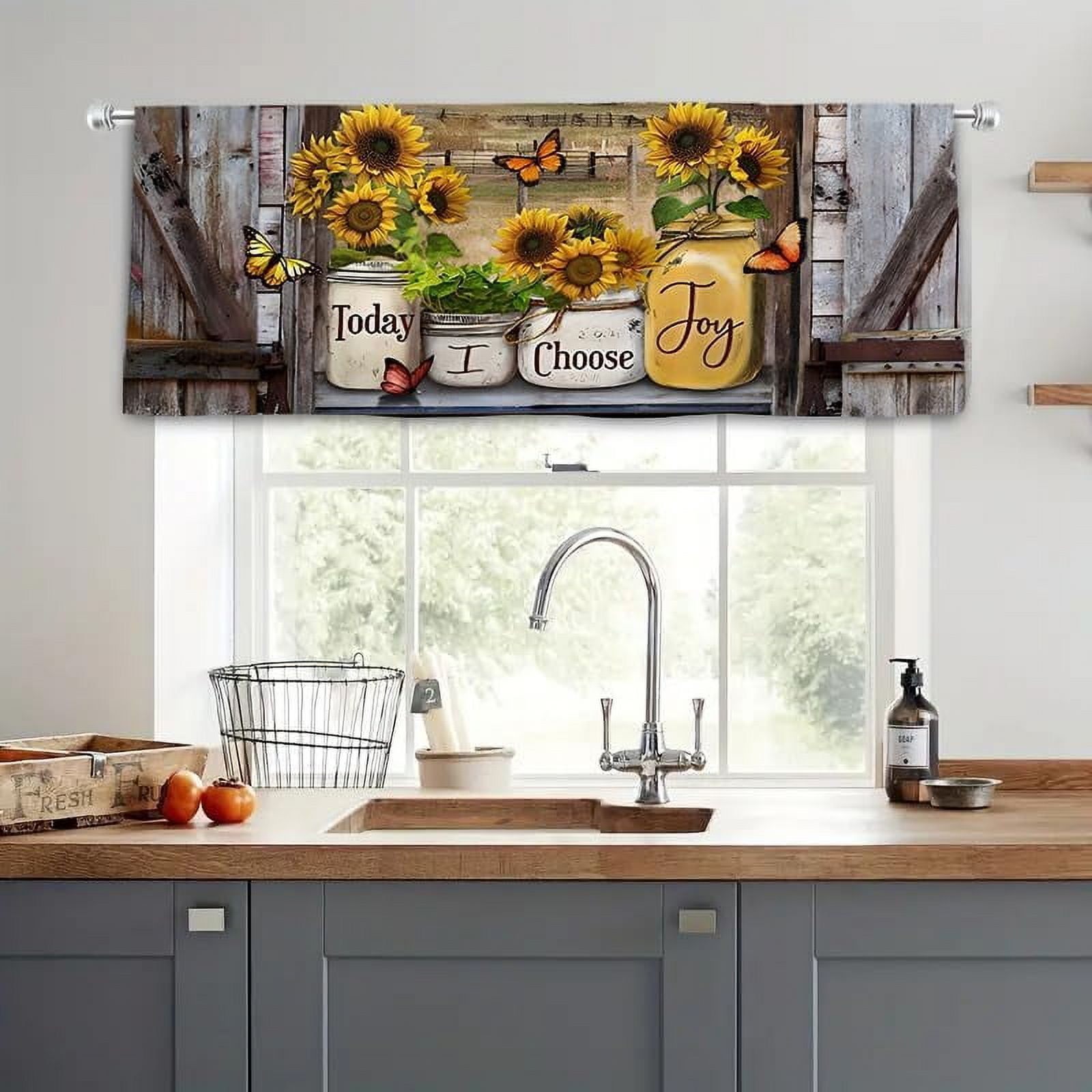 Sunflower Vintage Country Kitchen Curtains 52W X 18L Inches Valance Rod ...