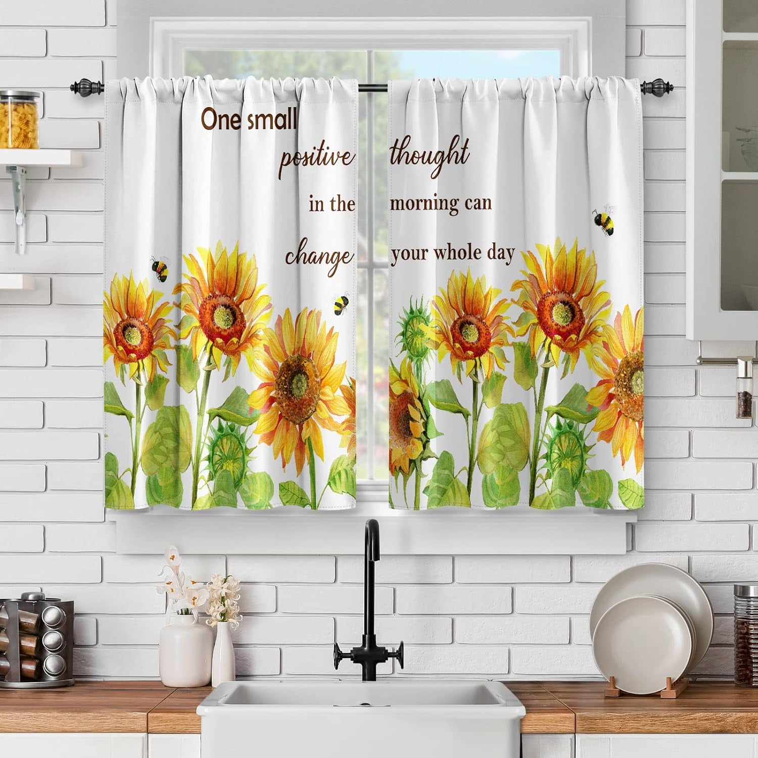 Sunflower Vintage Flower Kitchen Curtains: Farmhouse Flowers Decor Tier ...