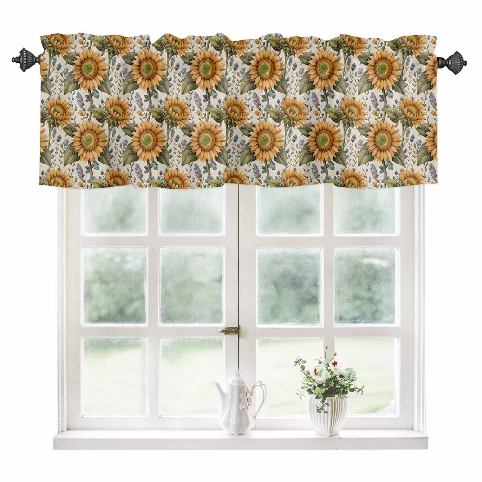Sunflower Vintage Kitchen Valances for Windows 60x18 Inch Kitchen ...