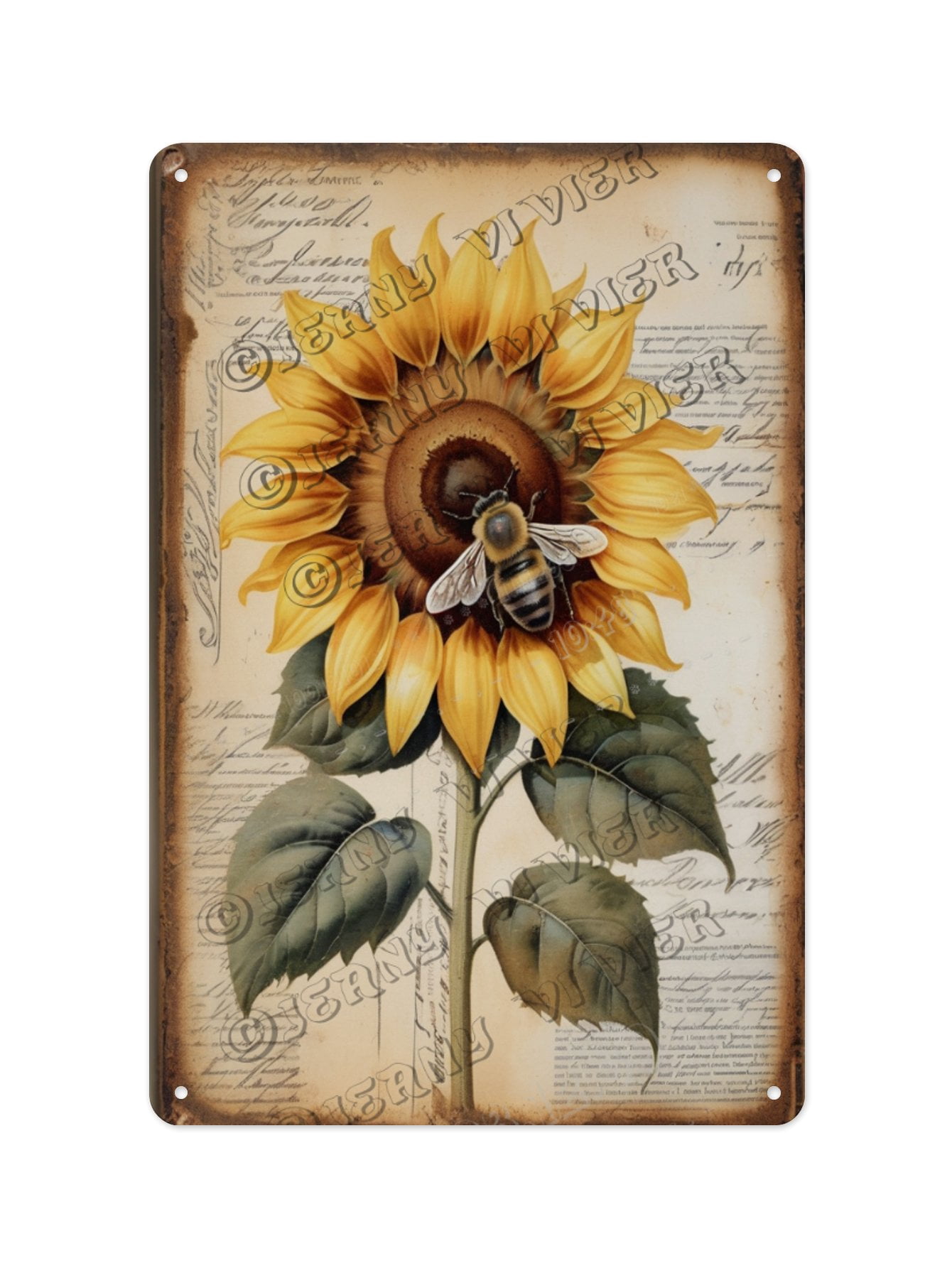 Sunflower Vintage Metal Sign - 8x12 Inches - Bright Sunflower Art ...