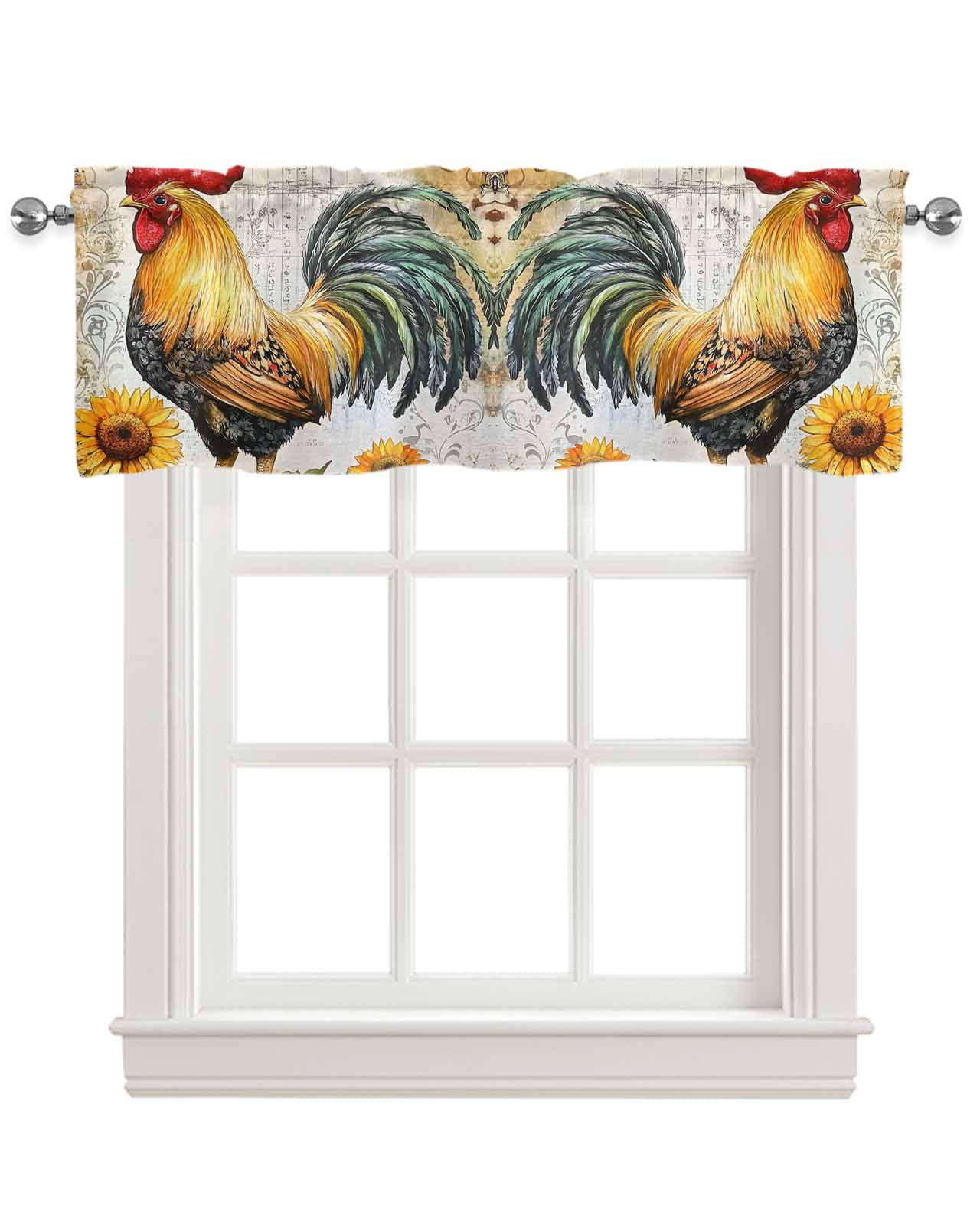 Sunflower Vintage Rooster Kitchen Valances for Windows Farmhouse Linen ...