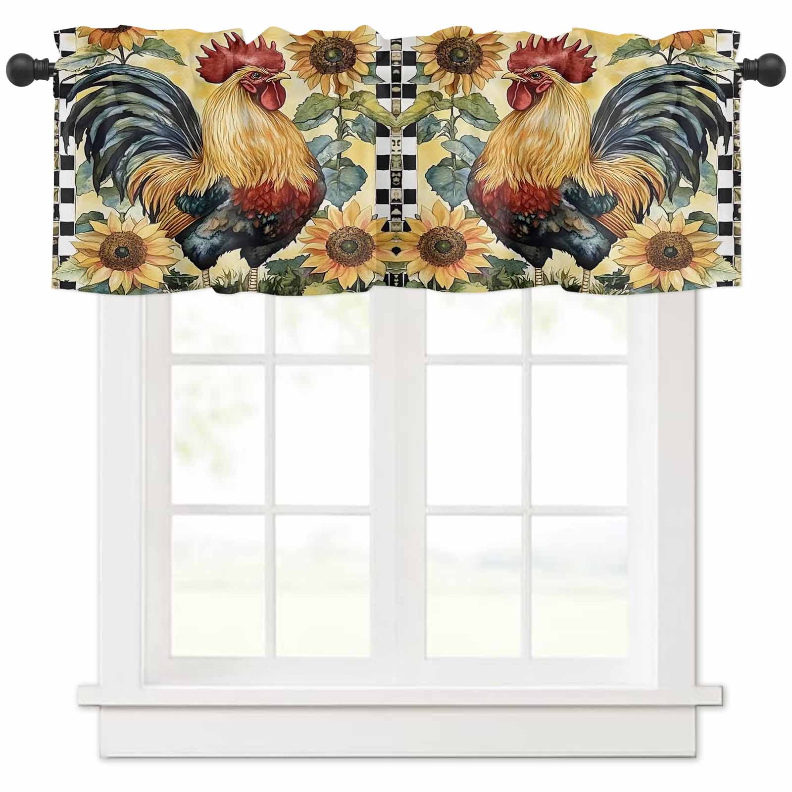 Sunflower Vintage Rooster Valances for Windows Farmhouse Kitchen ...