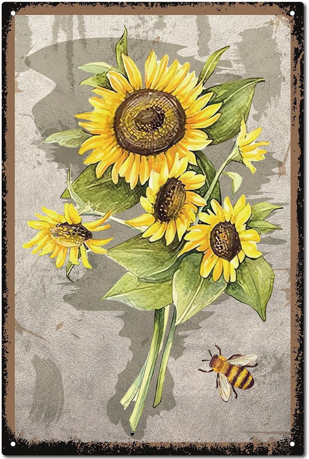 Sunflower Vintage Sign Bee Metal Tin Sign Poster Sign Wall Decor Retro ...