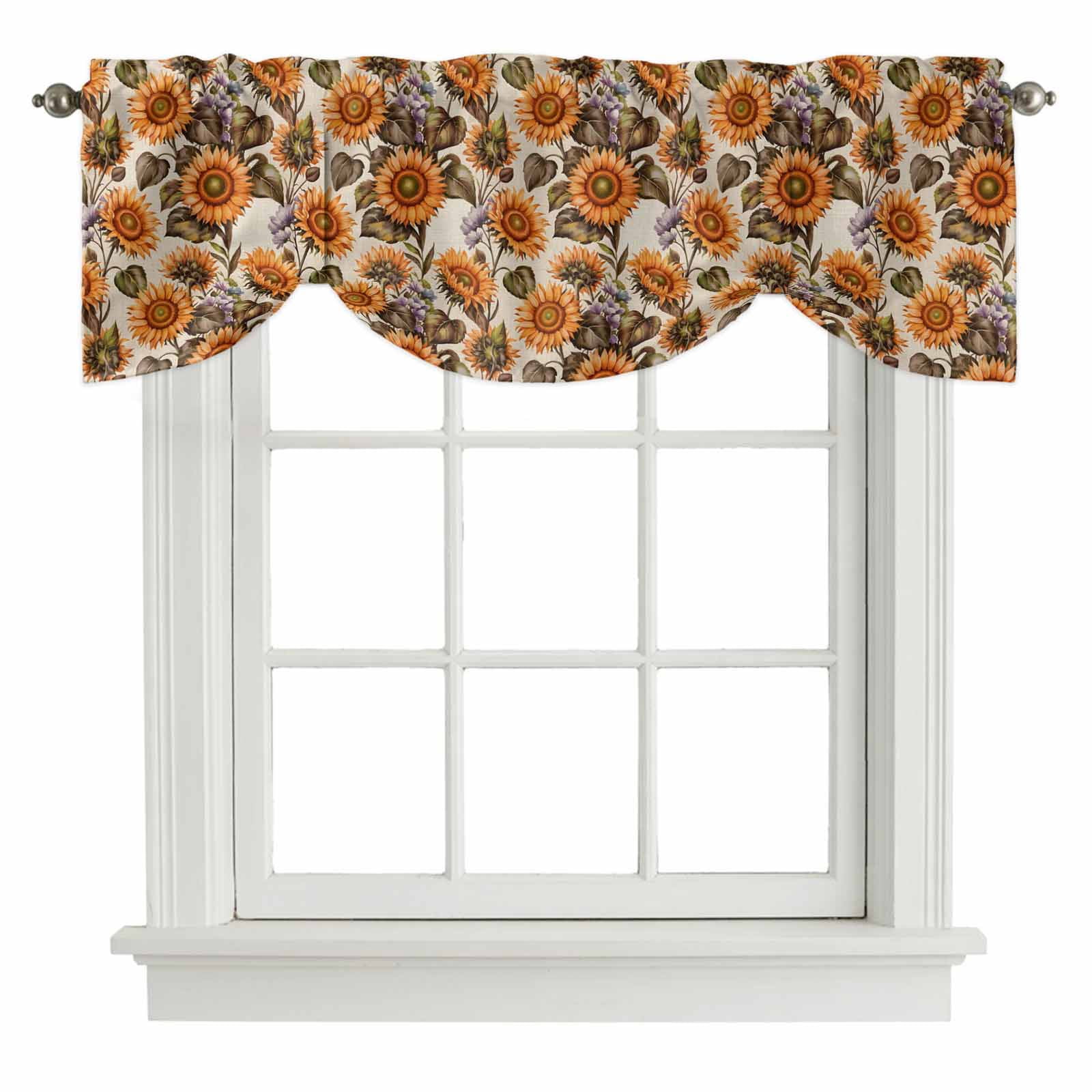 Sunflower Vintage Tie Up Valance Curtains for Windows, Kitchen Curtains ...
