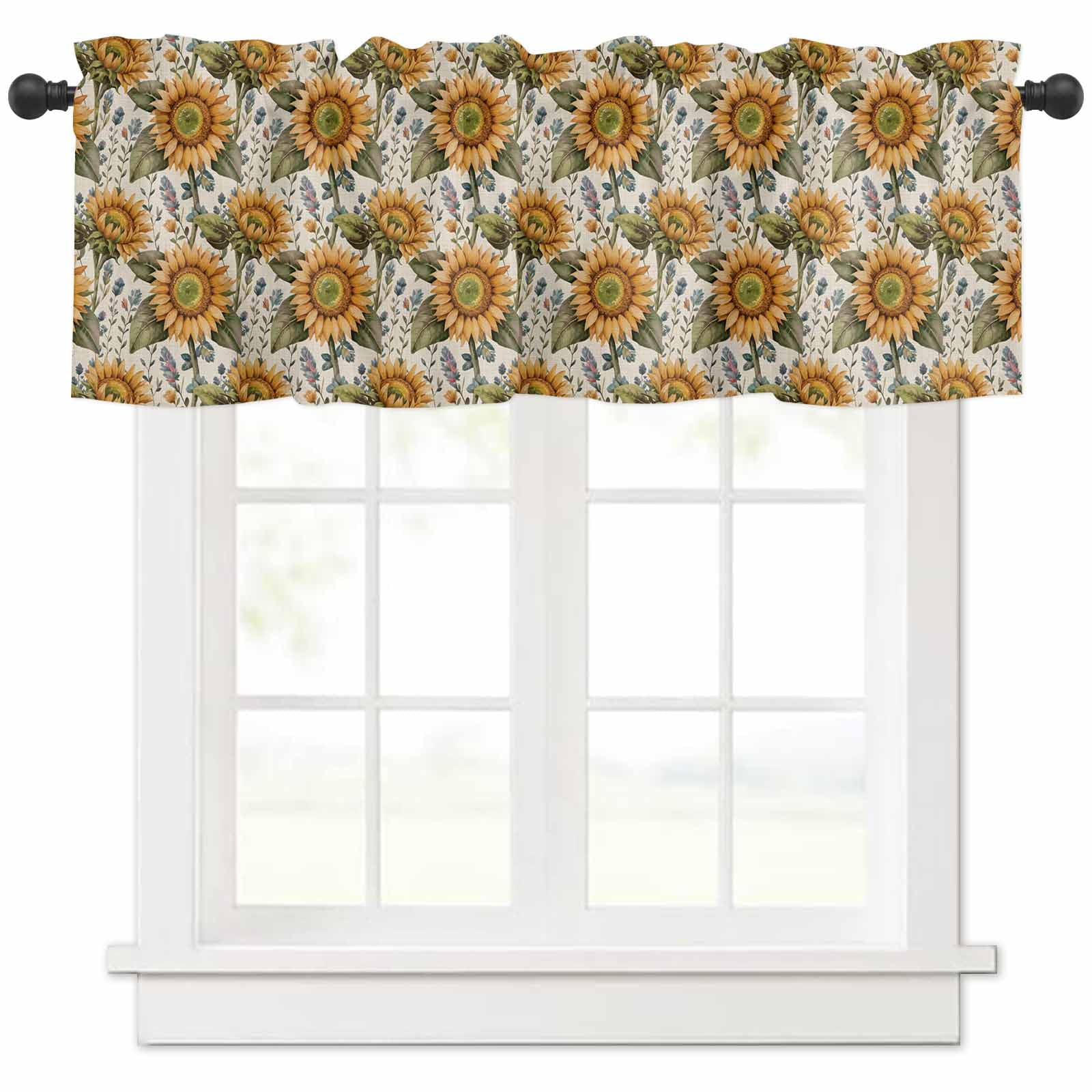Sunflower Vintage Valances for Windows Farmhouse Kitchen Curtains ...