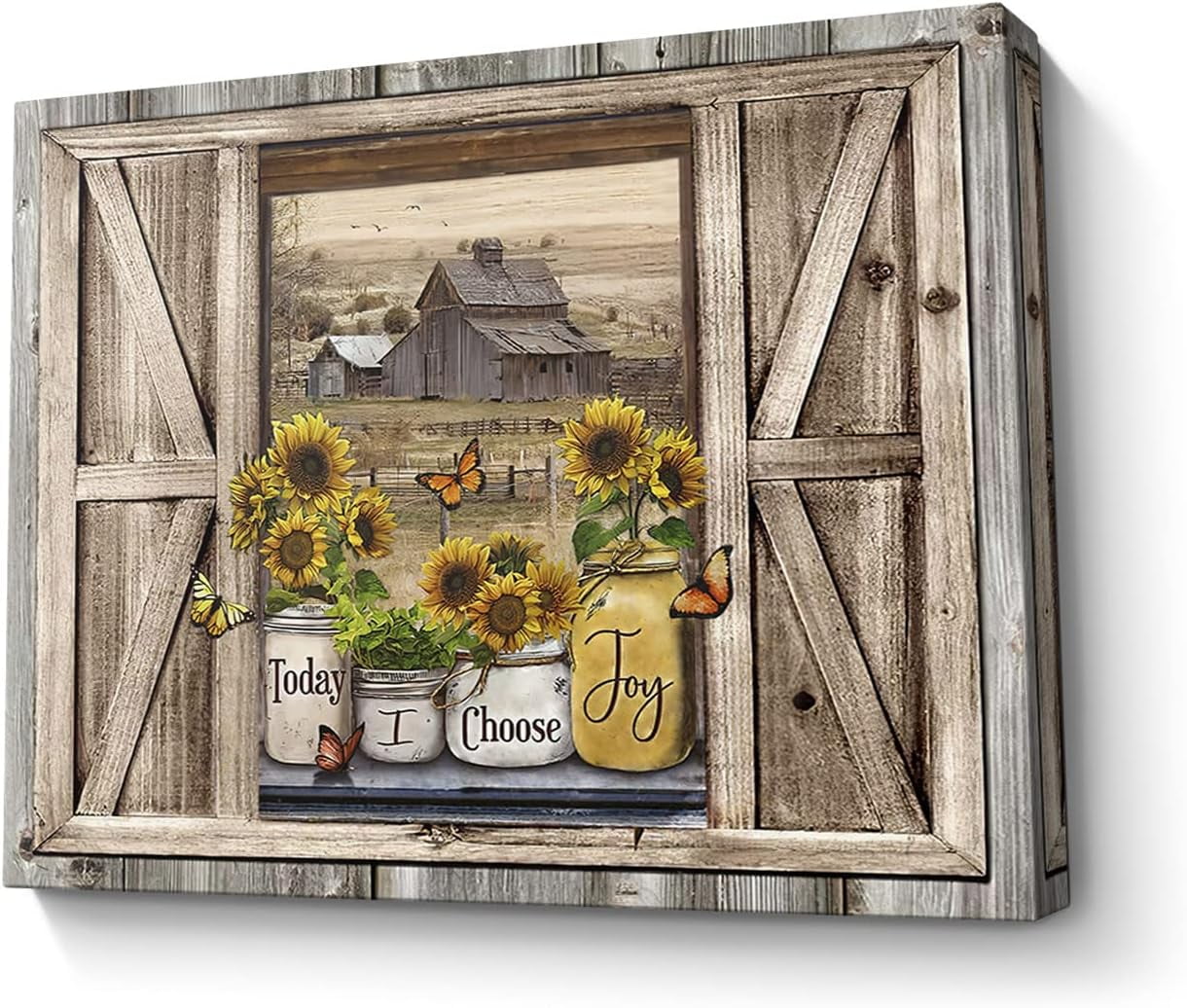 Sunflower Wall Art Canvas Print Rustic Wall Decor Faux Barn Doors ...