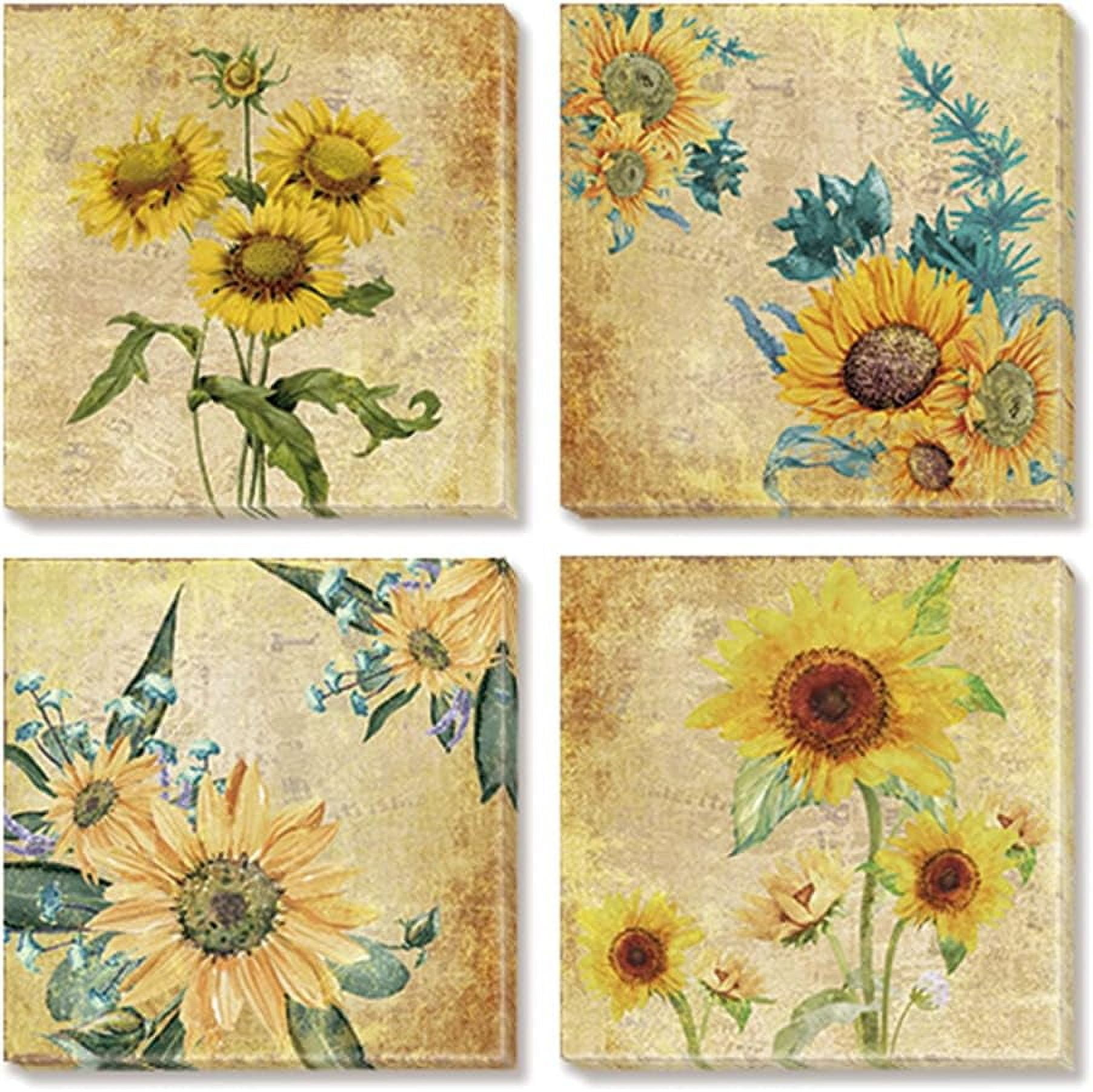 Sunflower Wall Art Canvas Prints Framhouse Décor 4 Pieces Vintage ...