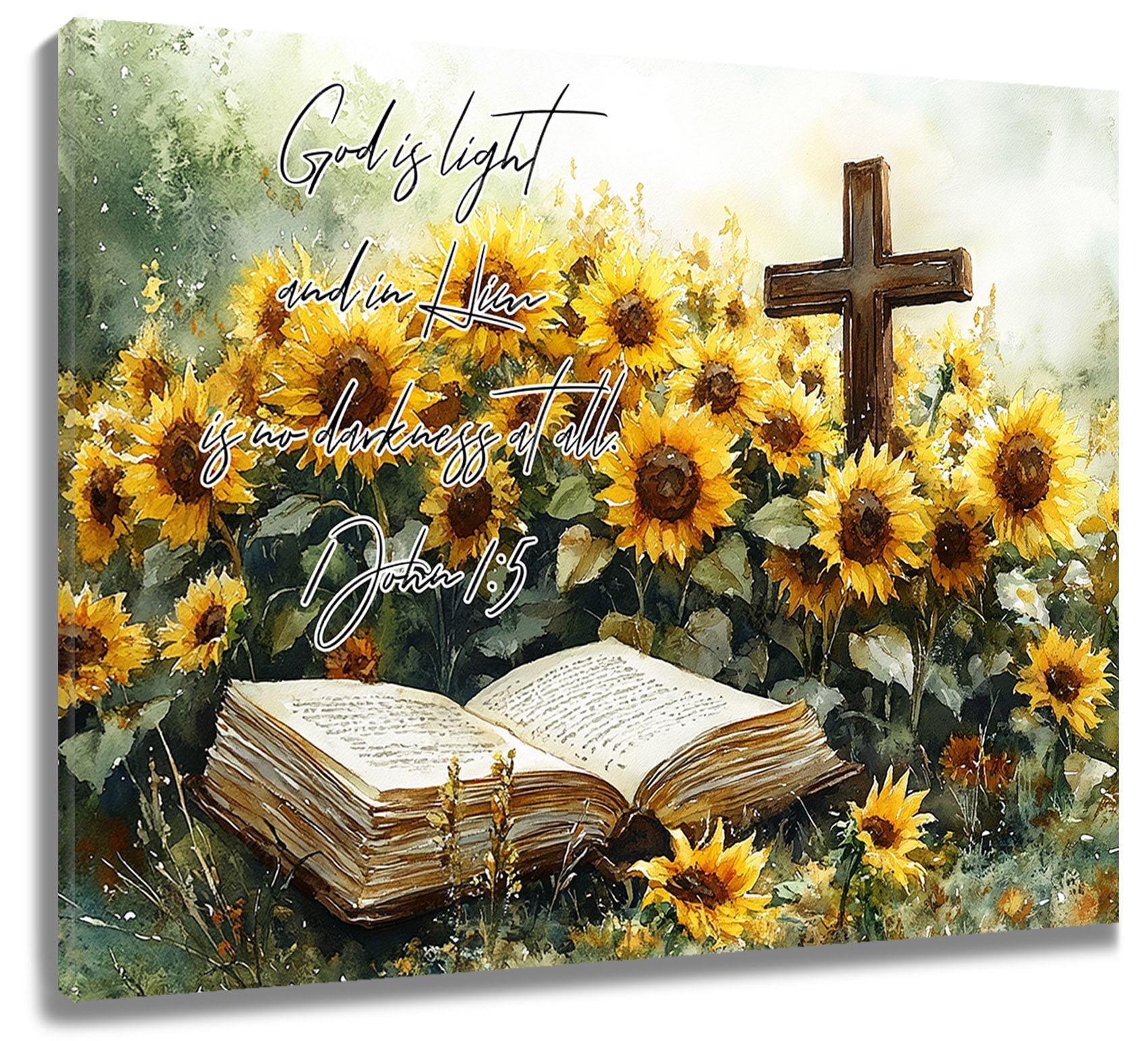 Sunflower Wall Art Christian Cross Bible Rustic Landscape Canvas Wall ...