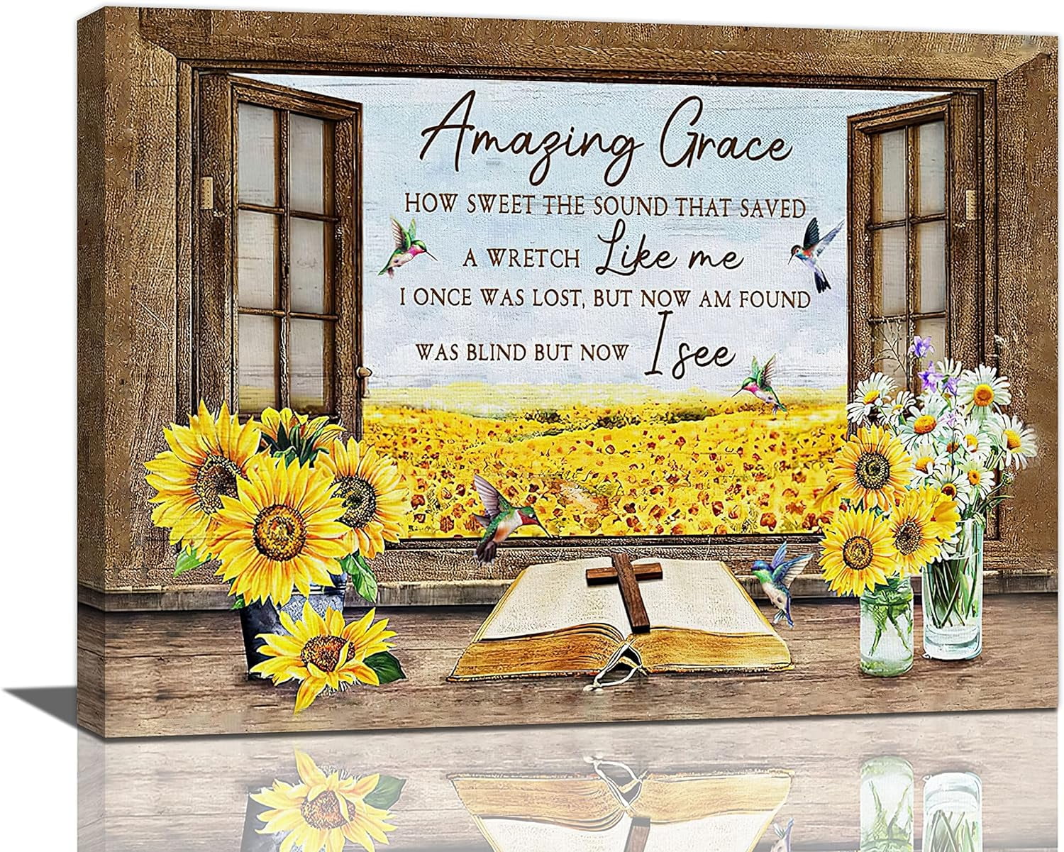 Sunflower Wall Art Farmhouse Floral Bathroom Decor Rustic Amazing Grace ...