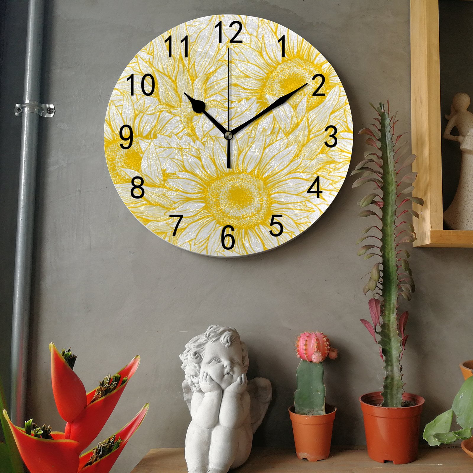 Sunflower Wall Clocks Battery Operated, 10 Inch Silent Non Ticking ...