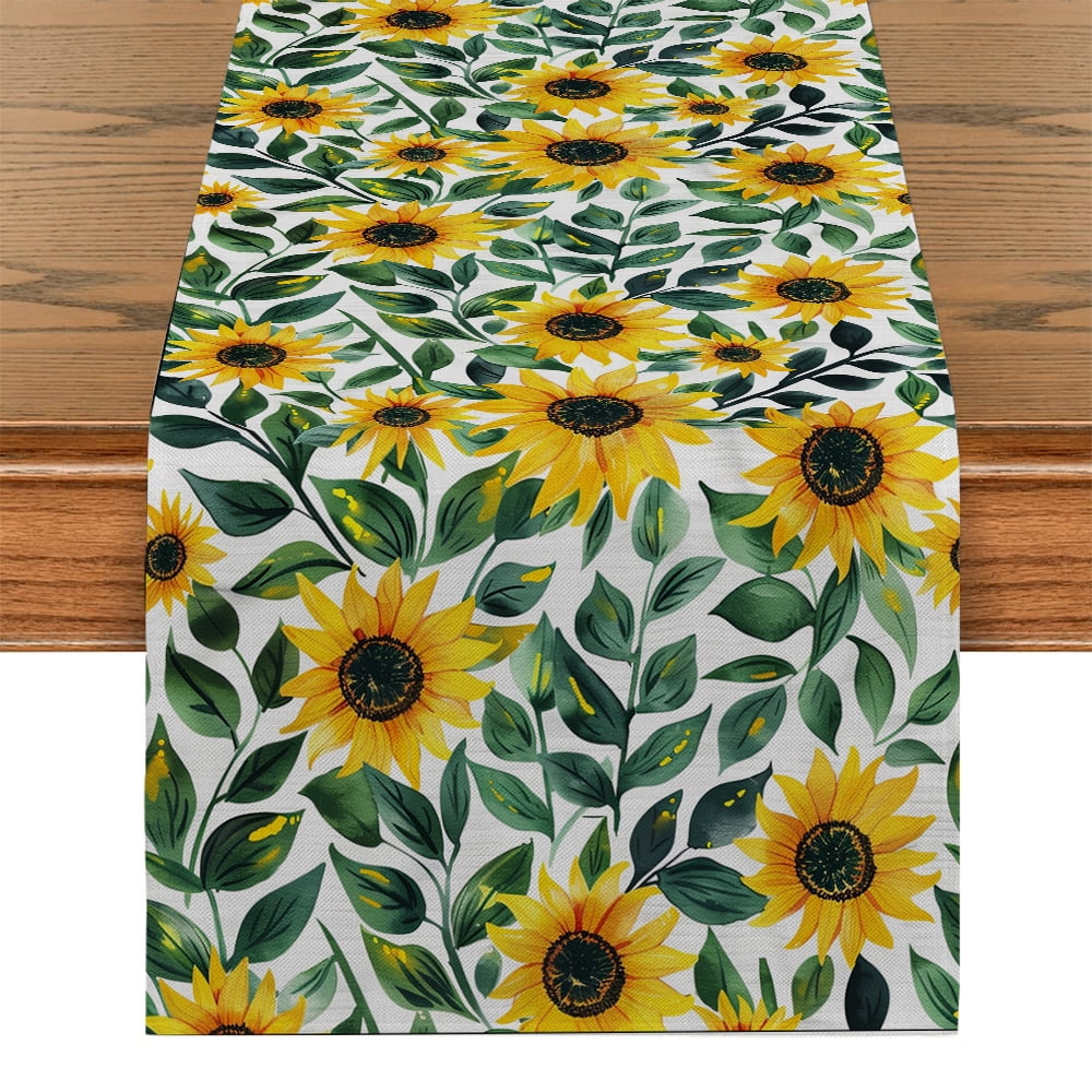 Sunflower Watercolor Plant Flowers Table Runner Kitchen Table r ...
