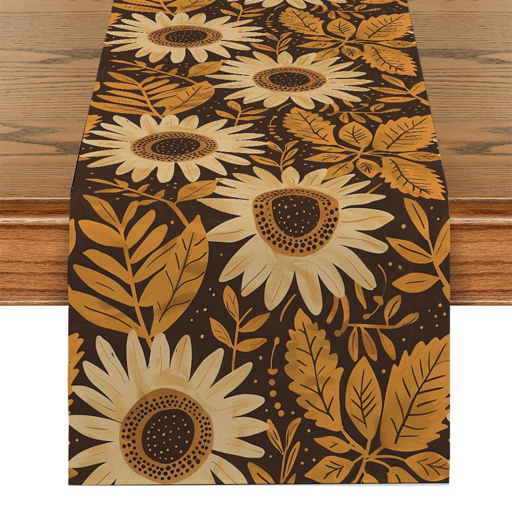 Sunflower Watercolor Plant Flowers Table Runner Kitchen Table r ...