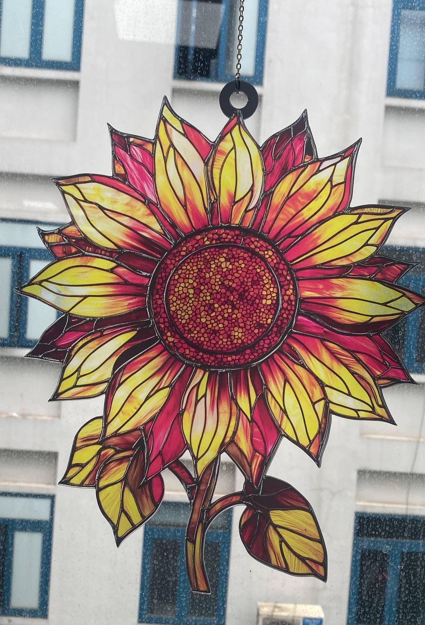 Sunflower Wavy Acrylic Suncatcher Red And Yellow Bloom Window Hanging ...