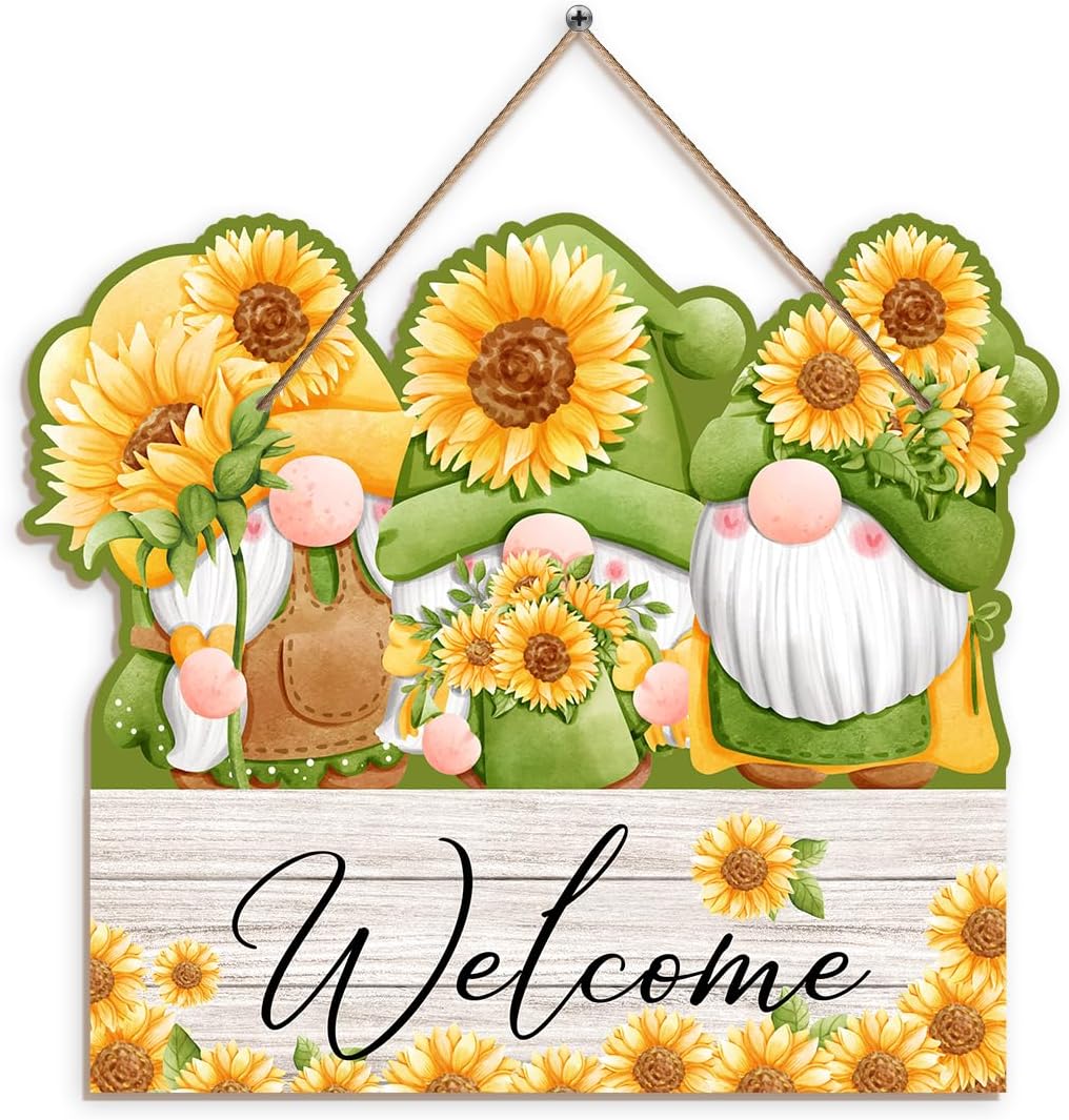 Sunflower Welcome Door Sign Sunflower Gnomes Door Sign Hanging Sign ...