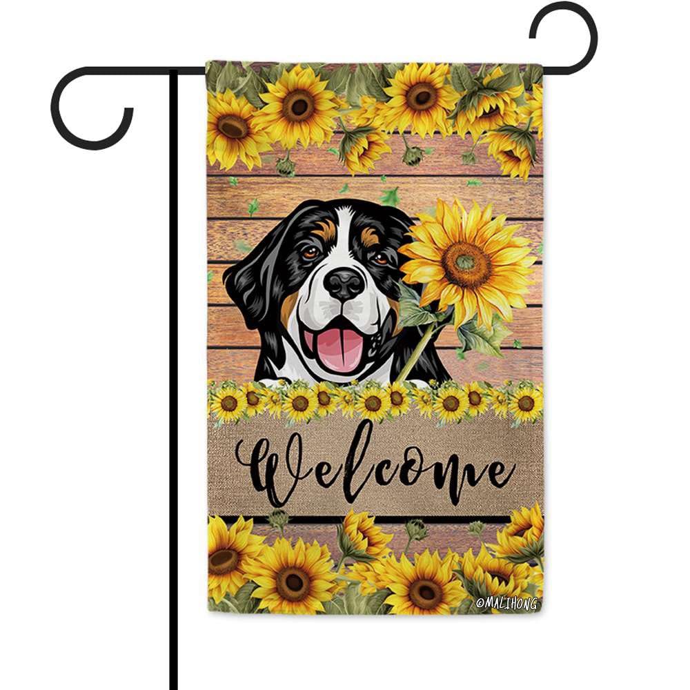 Sunflower Welcome Garden Flag Bernese Mountain Dog Summer Floral Small Flag Vertical Double ...