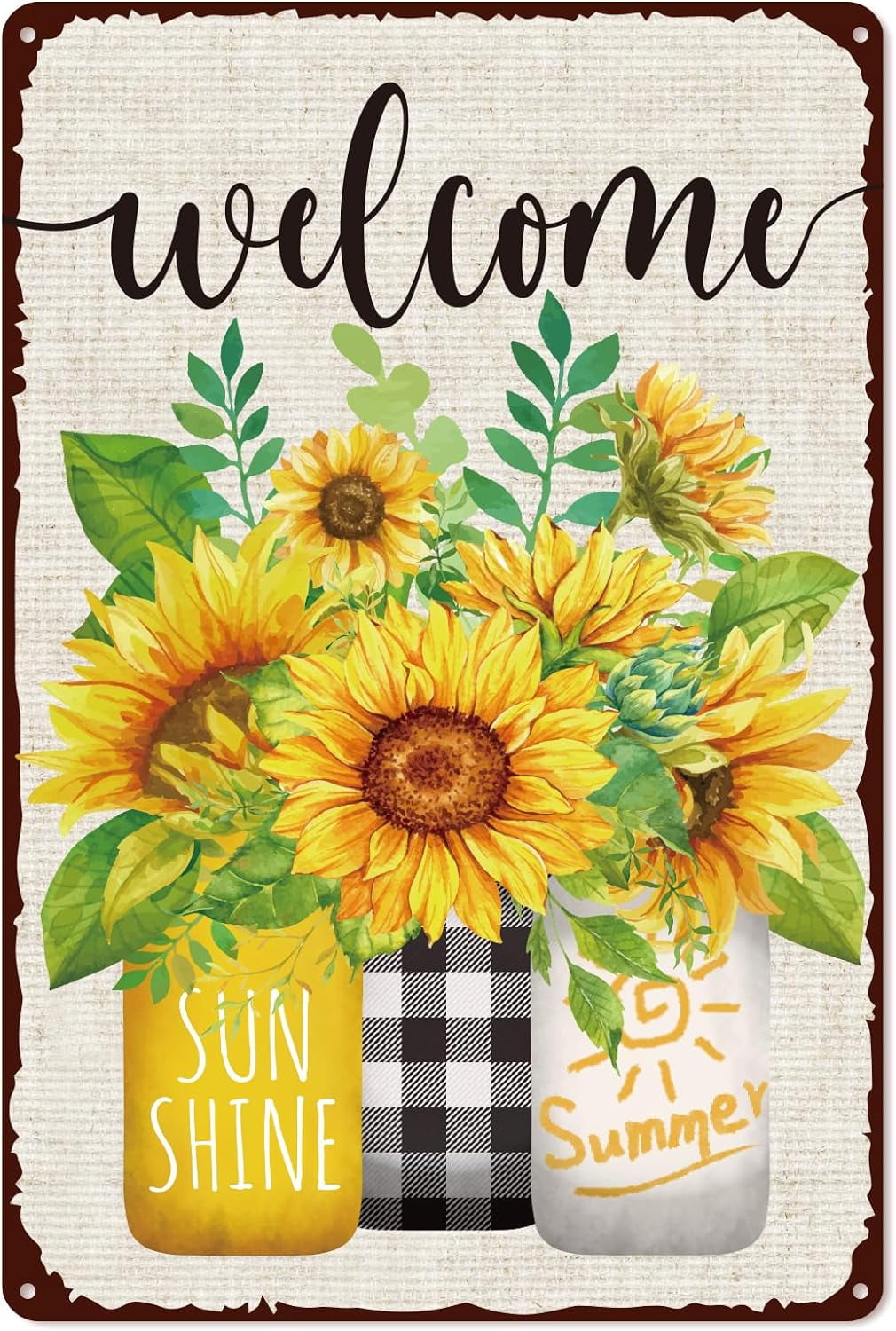 Sunflower Welcome Metal Tin Signs- Exquisite Wall Art Decor ...