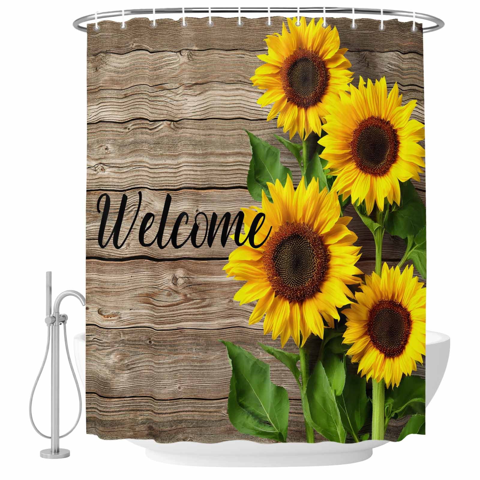 Sunflower Welcome Shower Curtain Set - 72" x 78" Washable Bathtub ...