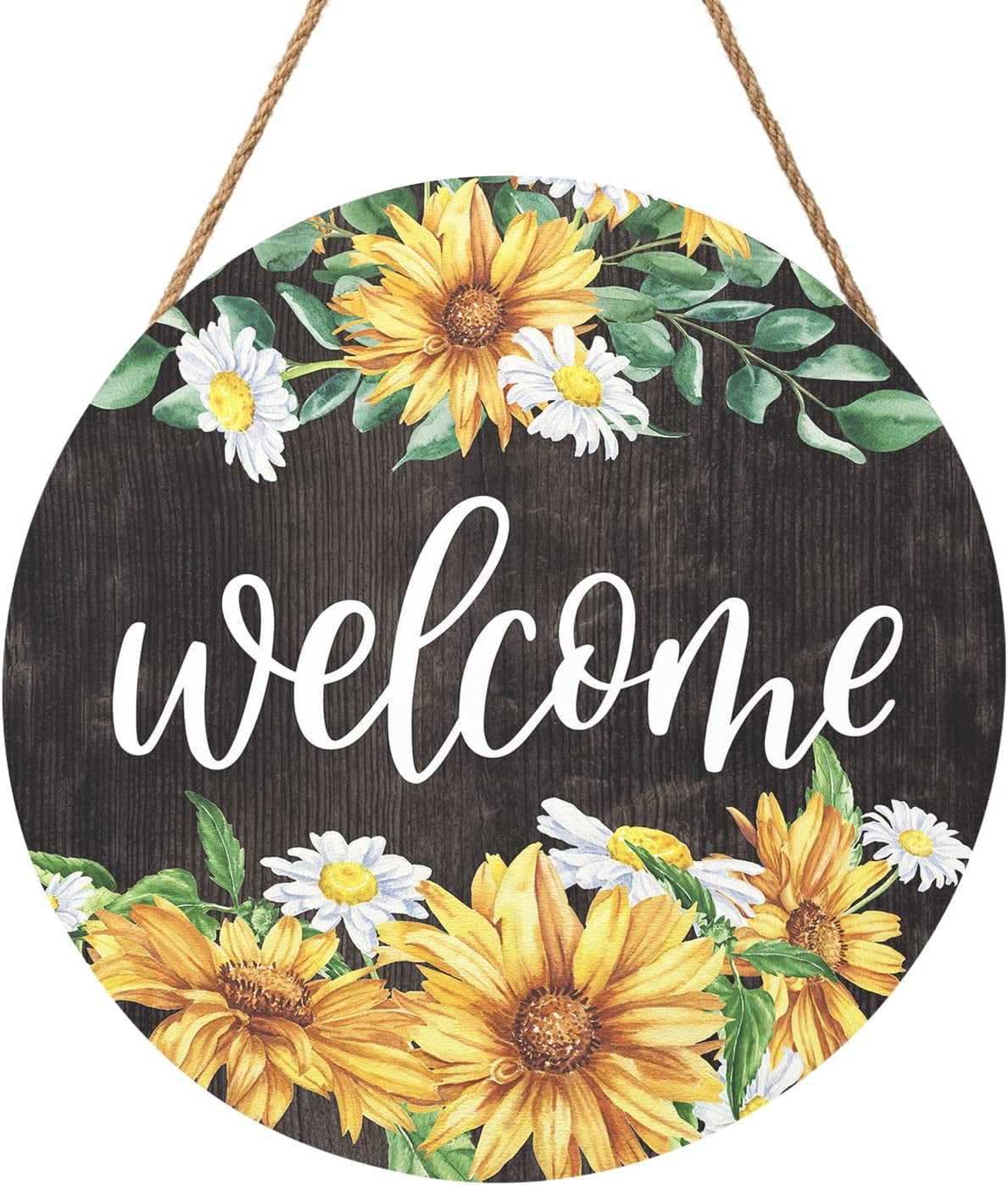 Sunflower Welcome Sign Front Door Decor, Sunflower Round Wood Hanging ...