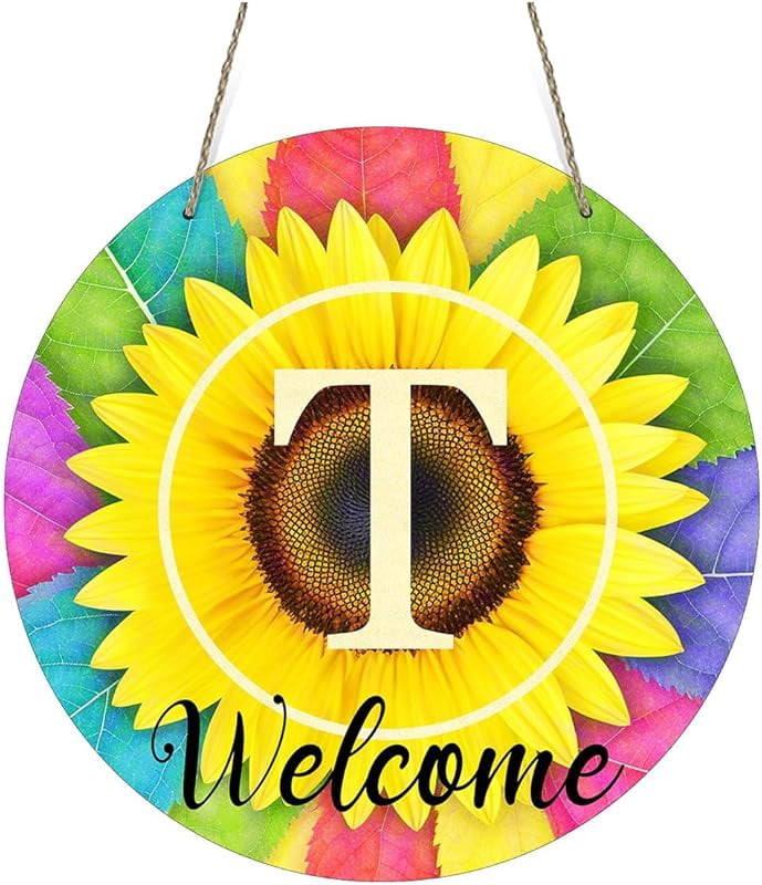 Sunflower Welcome Sign Front Door Round Wooden For Porch and Kitchen ...