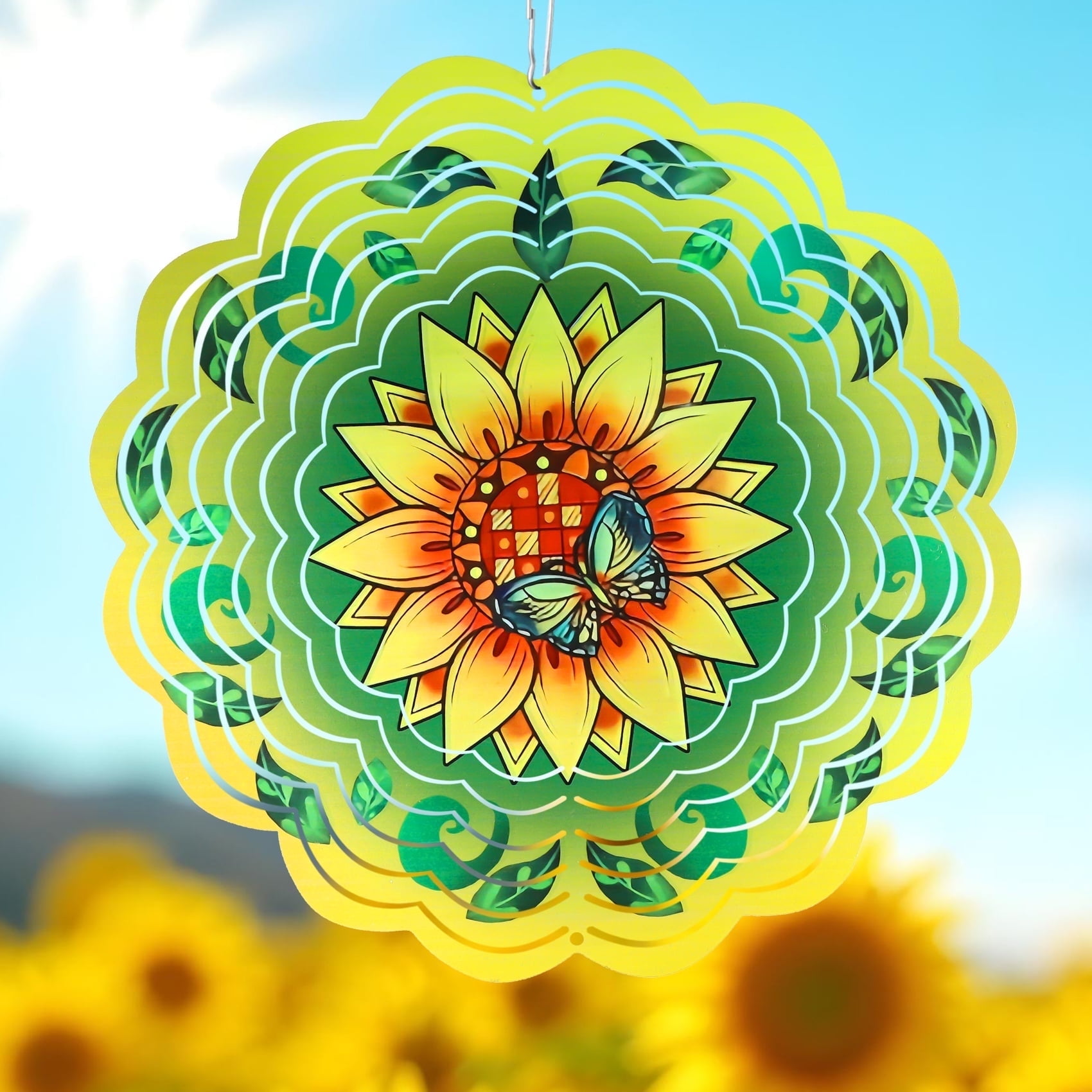 Sunflower Wind Spinner Mandala, 12 inch 3D Large Hanging Art Wind ...
