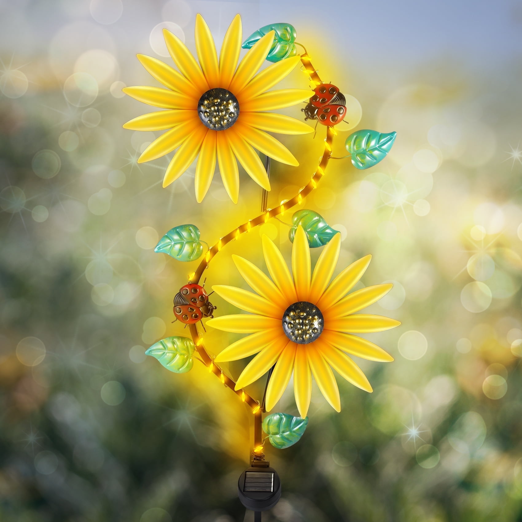 Sunflower Wind Spinners Garden Stake with LED Lights,Outdoor Solar Wind ...