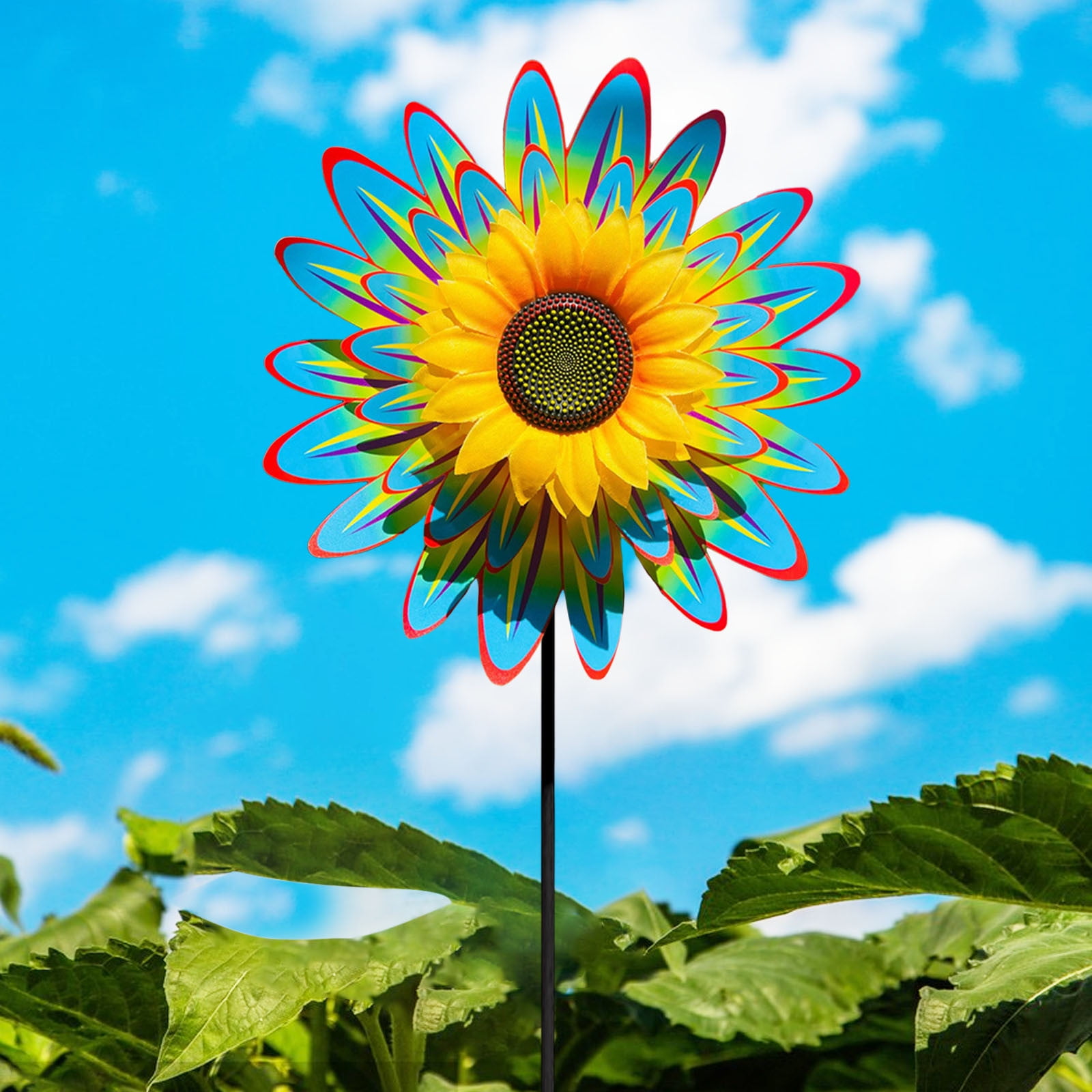 Sunflower Windmill with Stake, 14.17*29.53'' Large Windmill Yard Pin ...