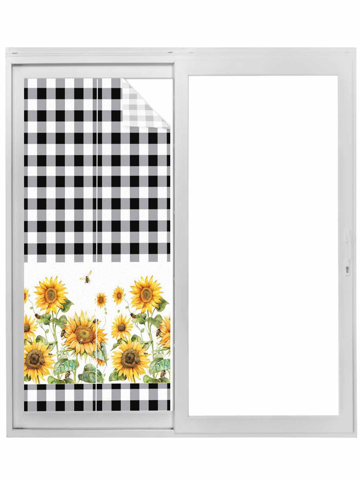 Sunflower Window Privacy Film, Black White Buffalo Plaid Check Country ...
