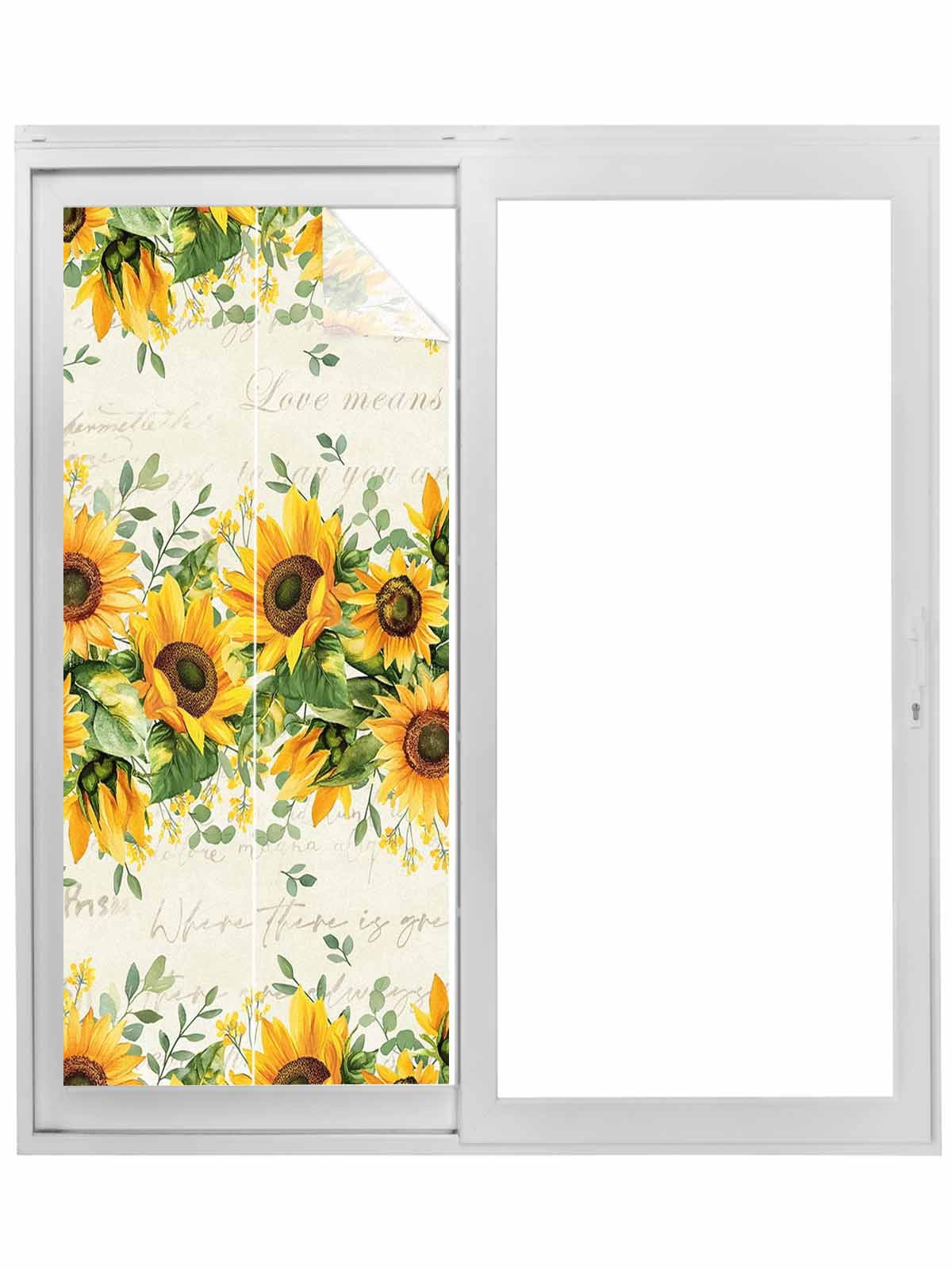 Sunflower Window Privacy Film, Country Botanical Yellow Green Floral ...