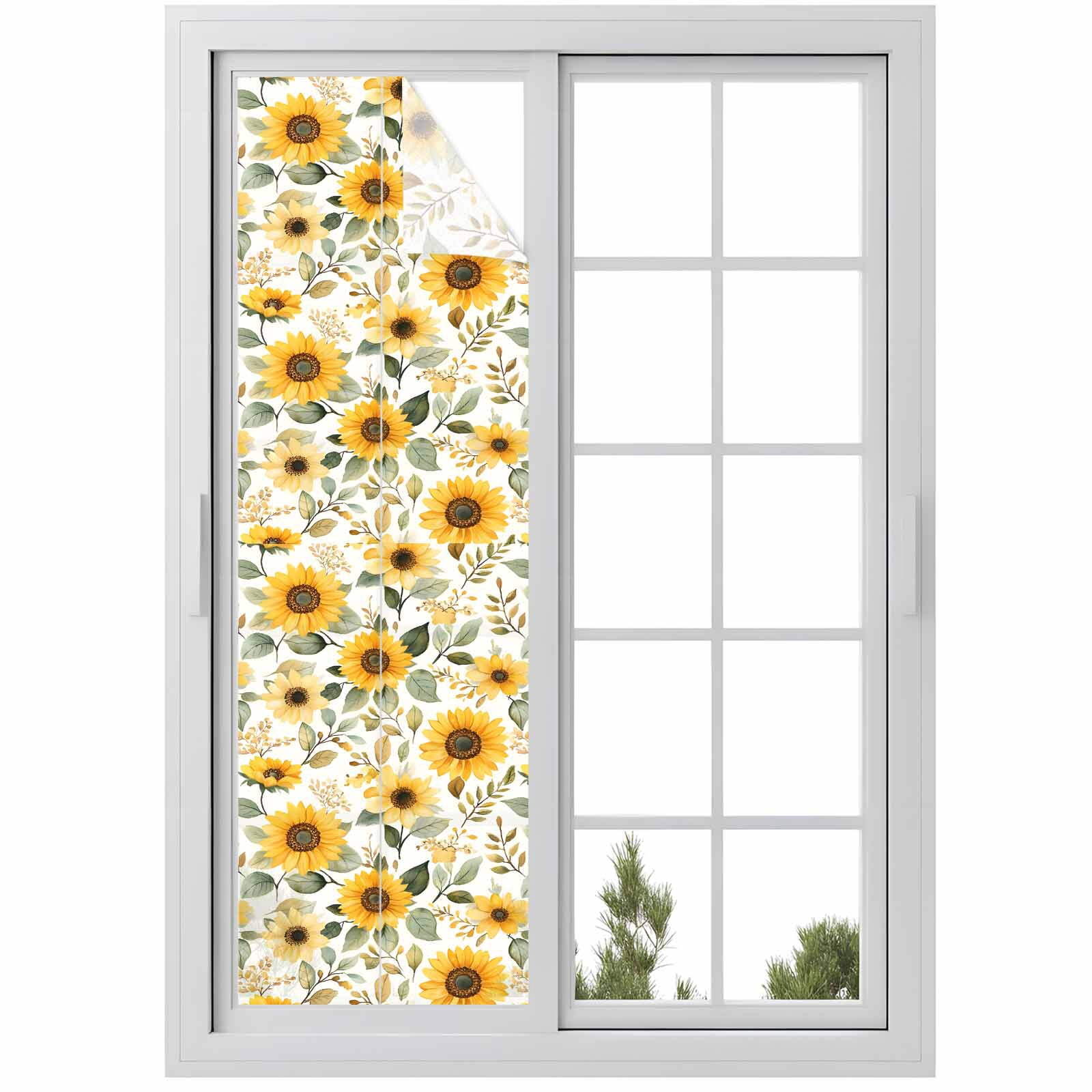 Sunflower Window Privacy Film, Farmhouse Spring Summer Botanical Static ...