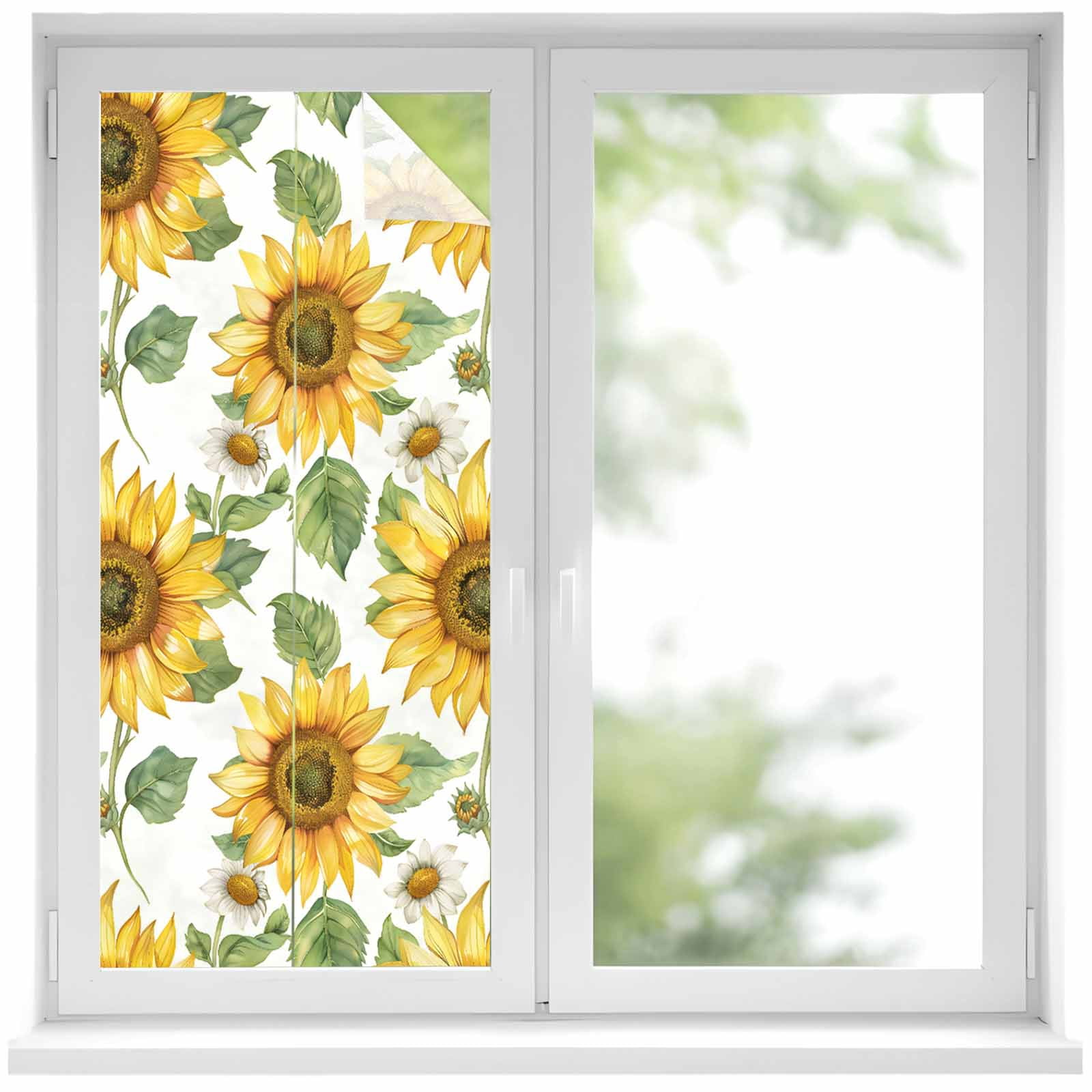 Sunflower Window Privacy Film, Farmhouse Watercolor Botanical Summer ...