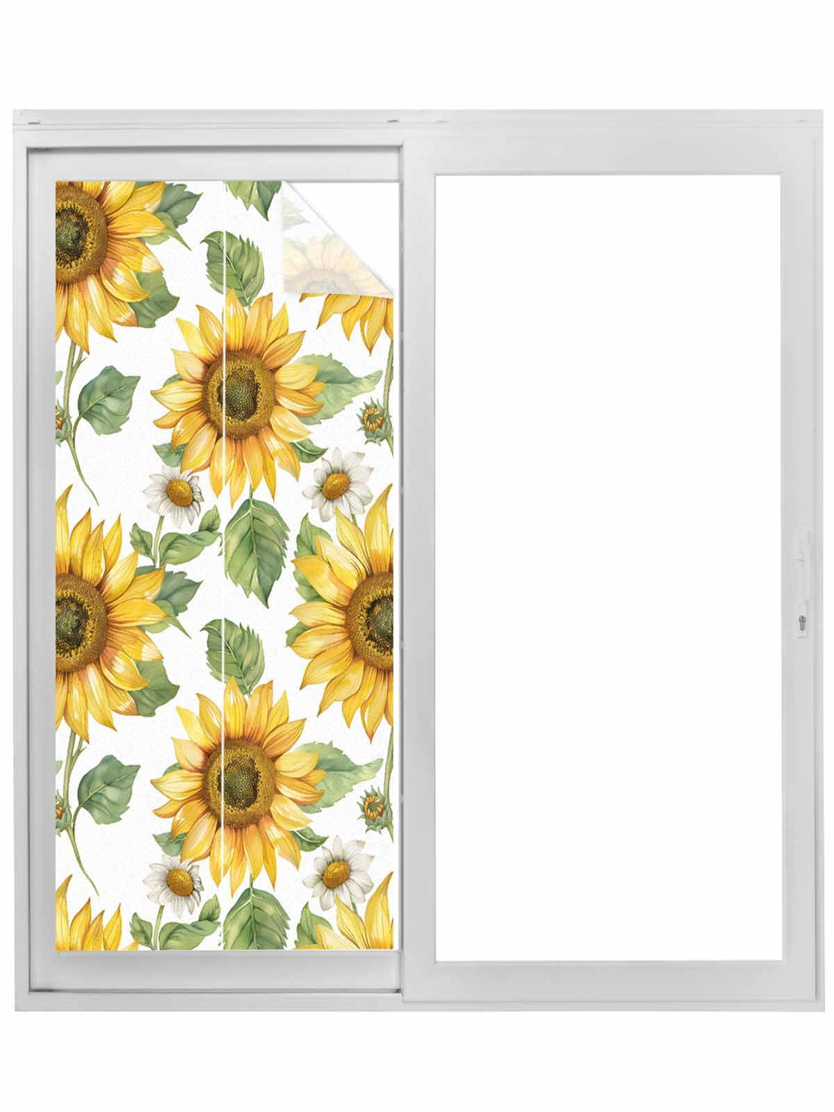 Sunflower Window Privacy Film, Farmhouse Watercolor Botanical Summer ...