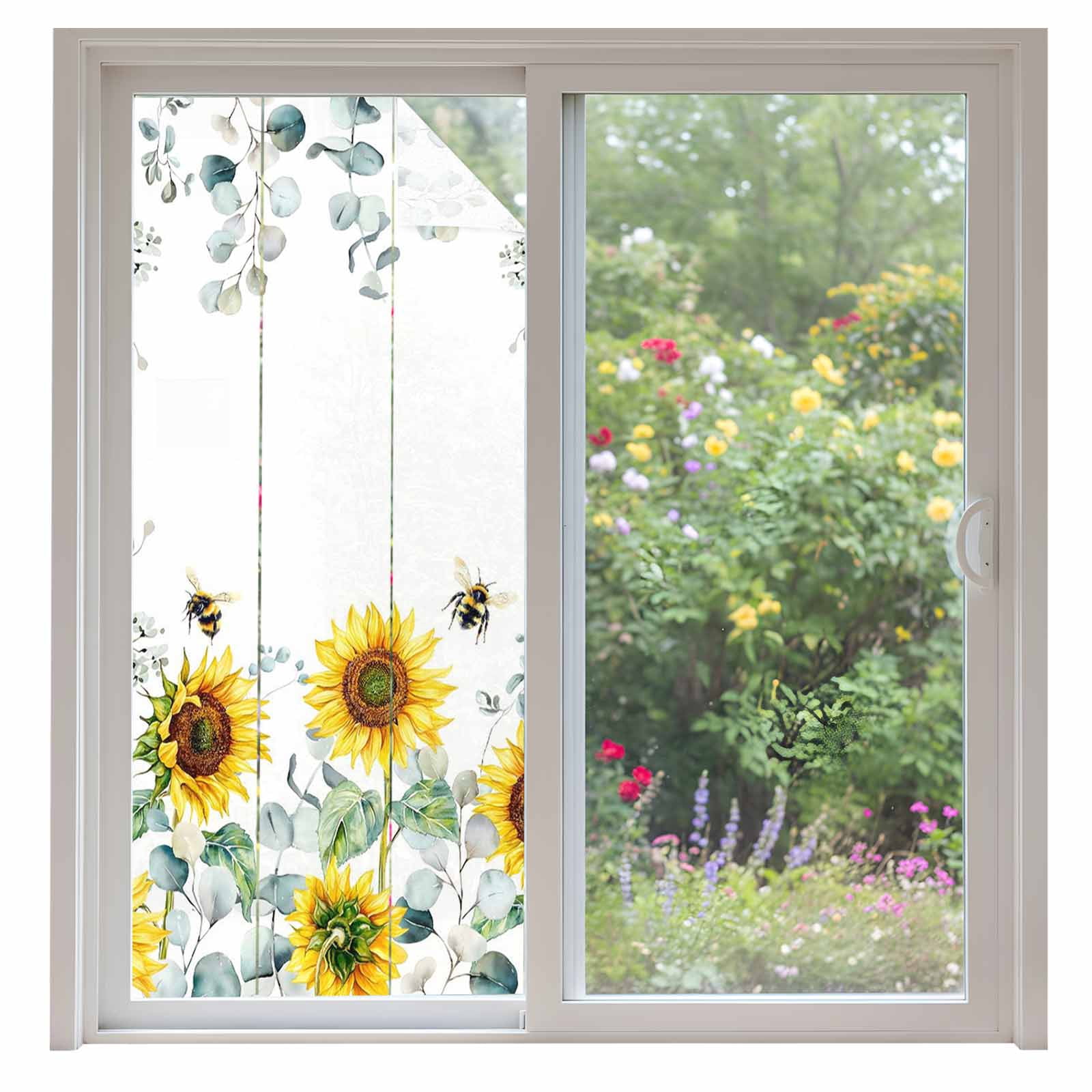 Sunflower Window Privacy Film, Sage Green Summer Botanical Eucalyptus ...